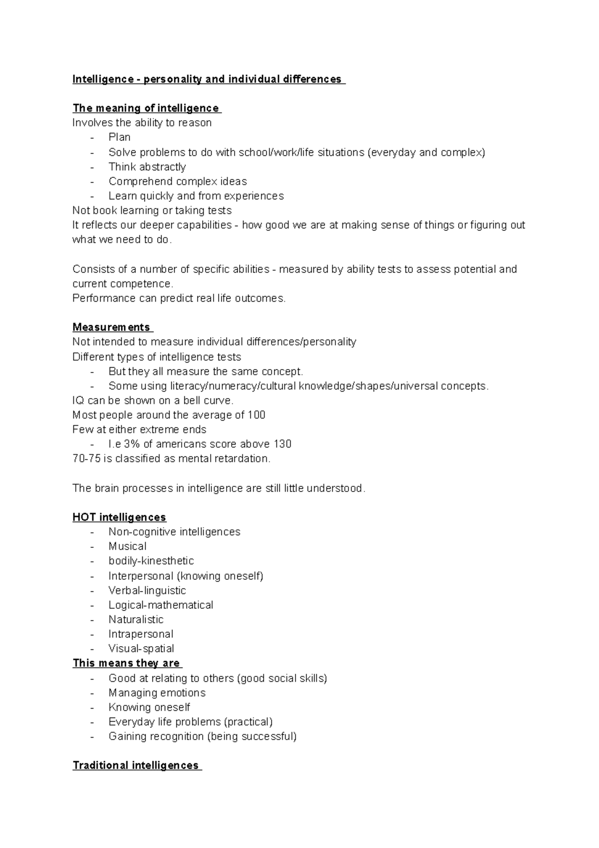 Intelligence - personality and individual differences - Consists of a ...