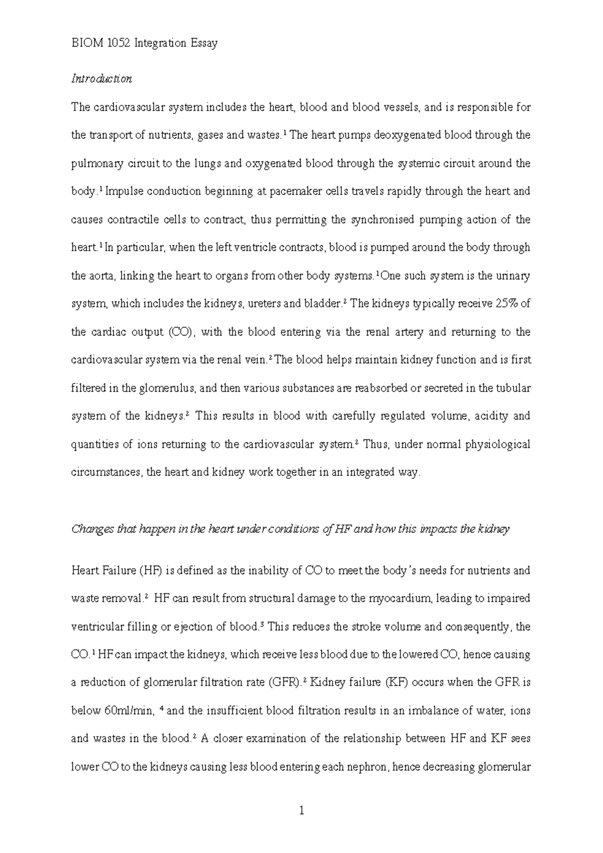 Integration essay BIOM2052 - Introduction The cardiovascular system ...