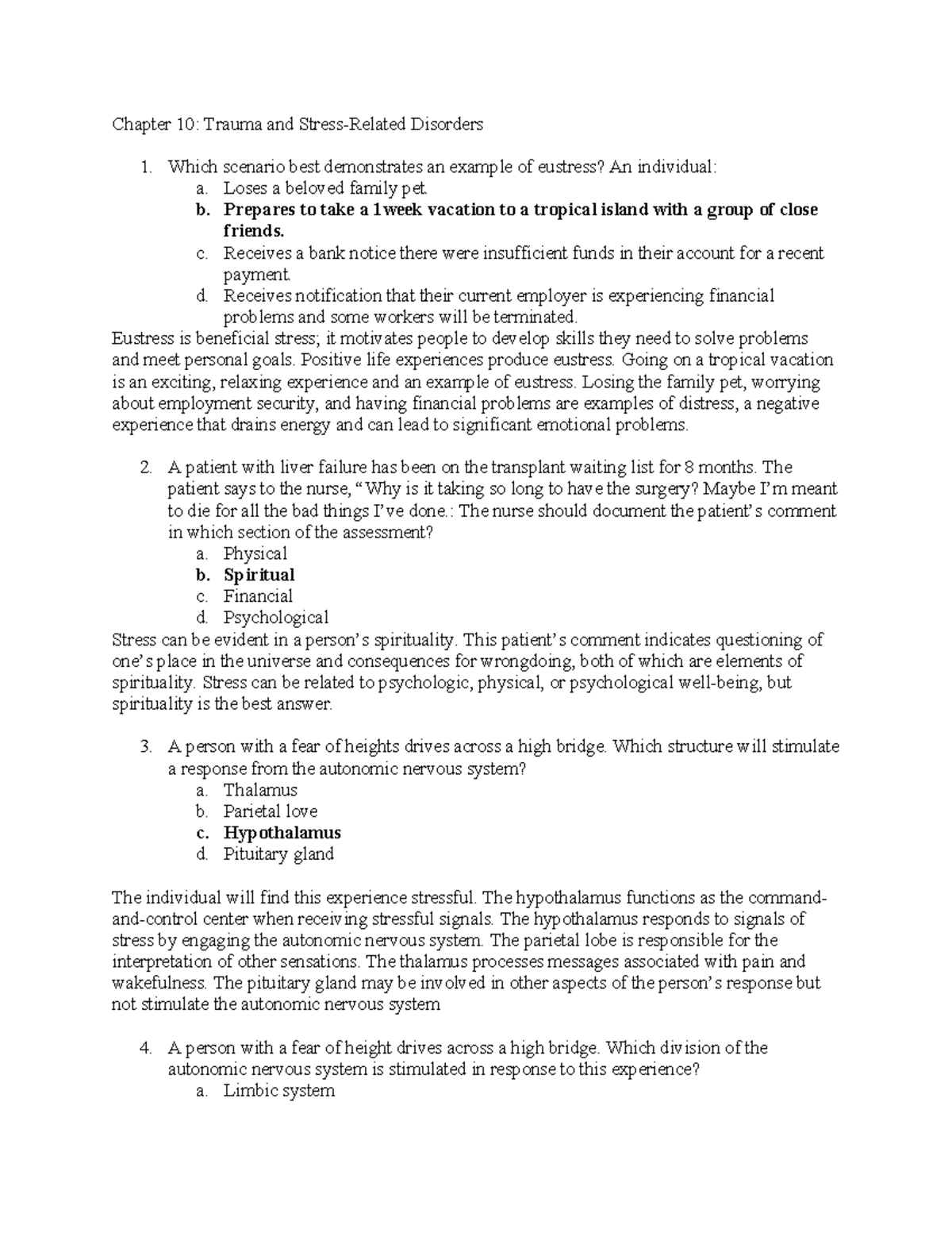 Chapter 10 Trauma and Stress Related Disorders - Which scenario best ...