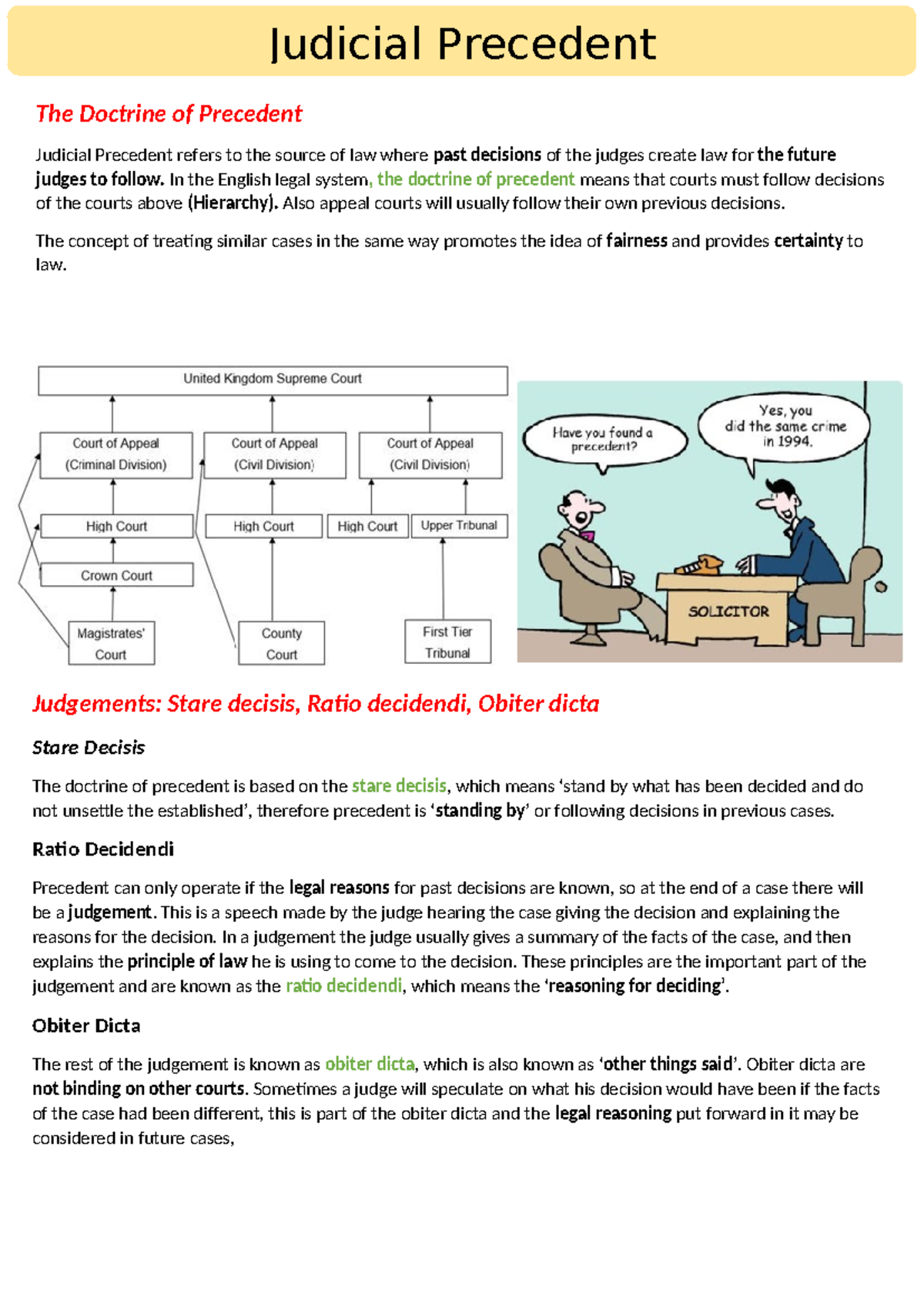 Judicial precedent - Judicial Precedent The Doctrine of Precedent ...