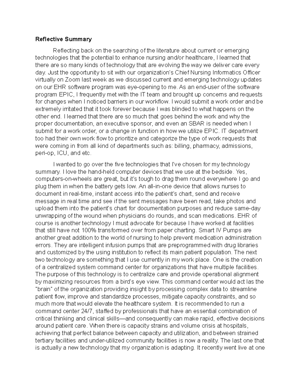 Reflective Summary CPE Phase 1 - Reflective Summary Reflecting back on ...