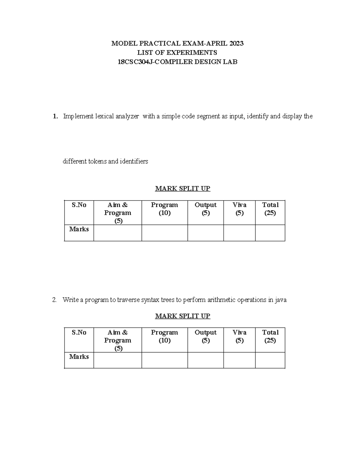 Final q.paper model - MODEL PRACTICAL EXAM-APRIL 2023 LIST OF ...