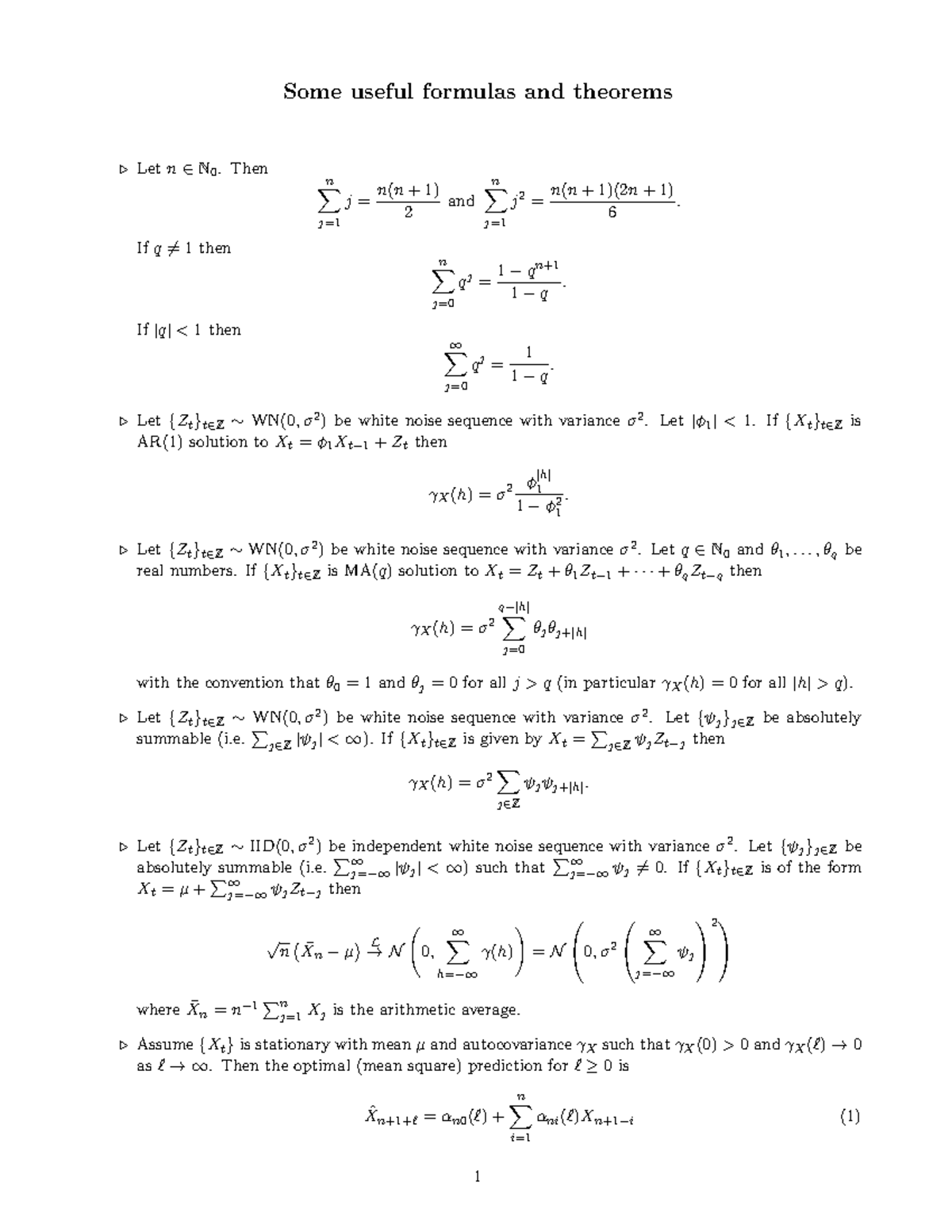 TS1-formulas - formulas - Some useful formulas and theorems . Let n ∈ N 0. Then n ∑ j= j = n(n ...