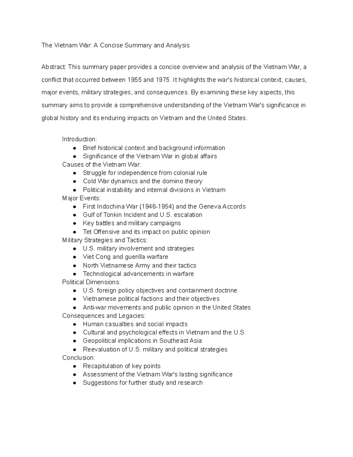 The Vietnam War A Concise Summary and Analysis - HTY 442 - UMaine - Studocu
