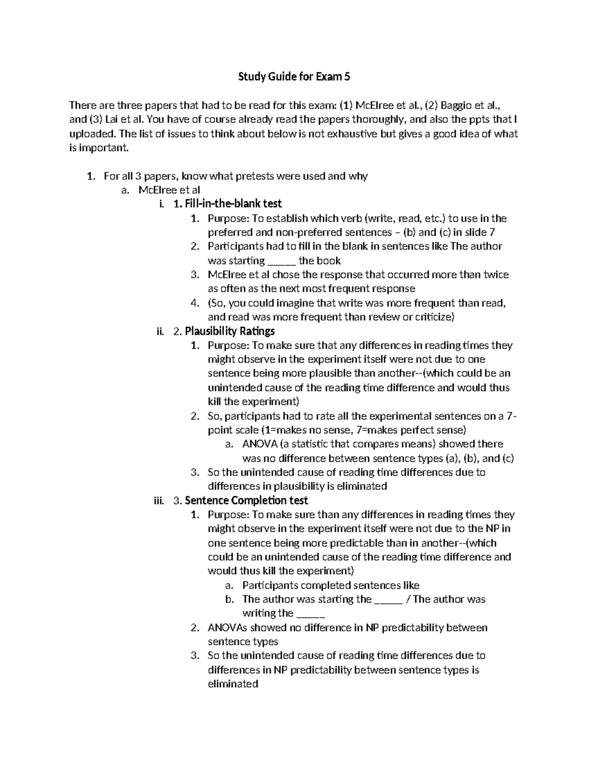 Study Guide Module 5 - Study Guide for Exam 5 There are three papers that had to be read for ...