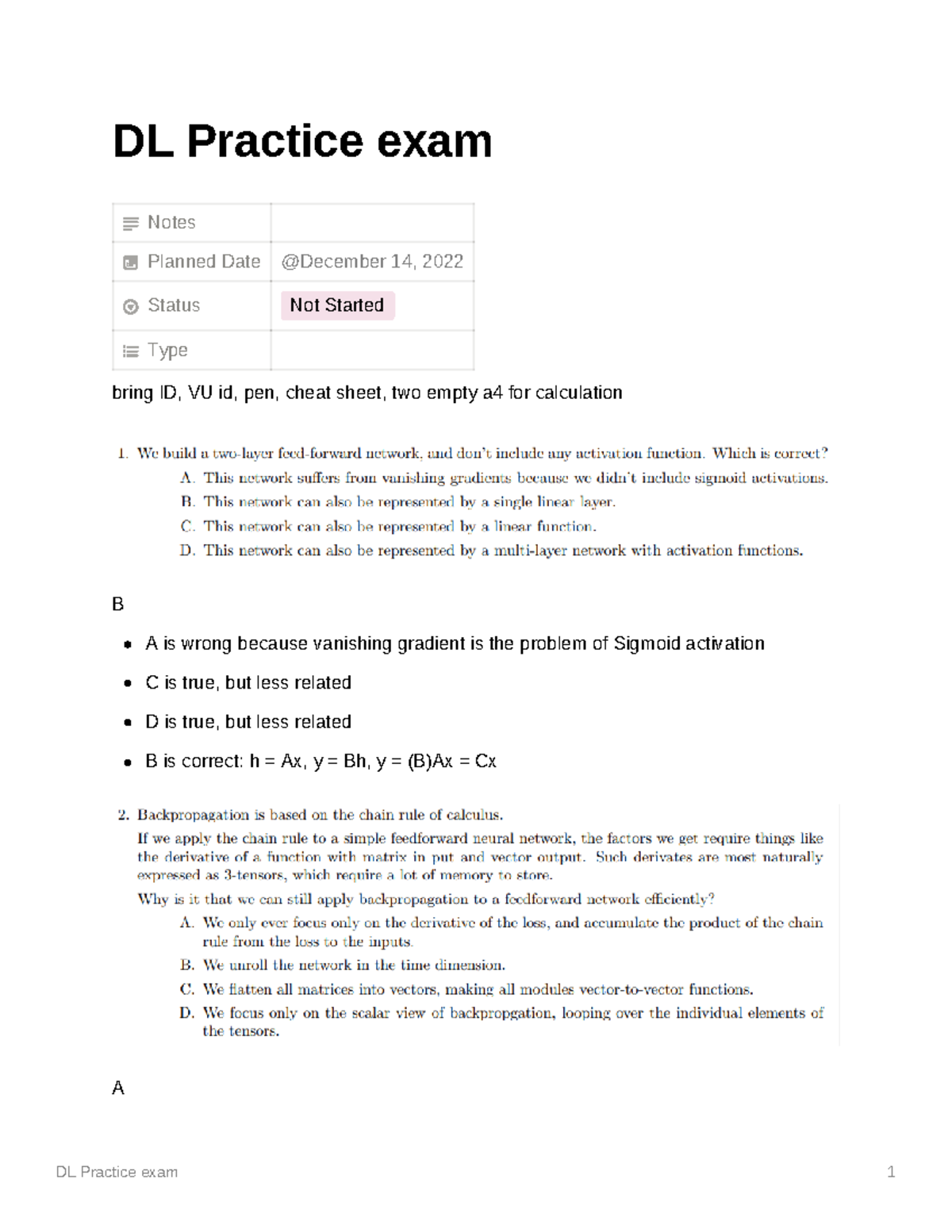 DL Practice exam - oefen - DL Practice exam Notes Planned Date Status ...