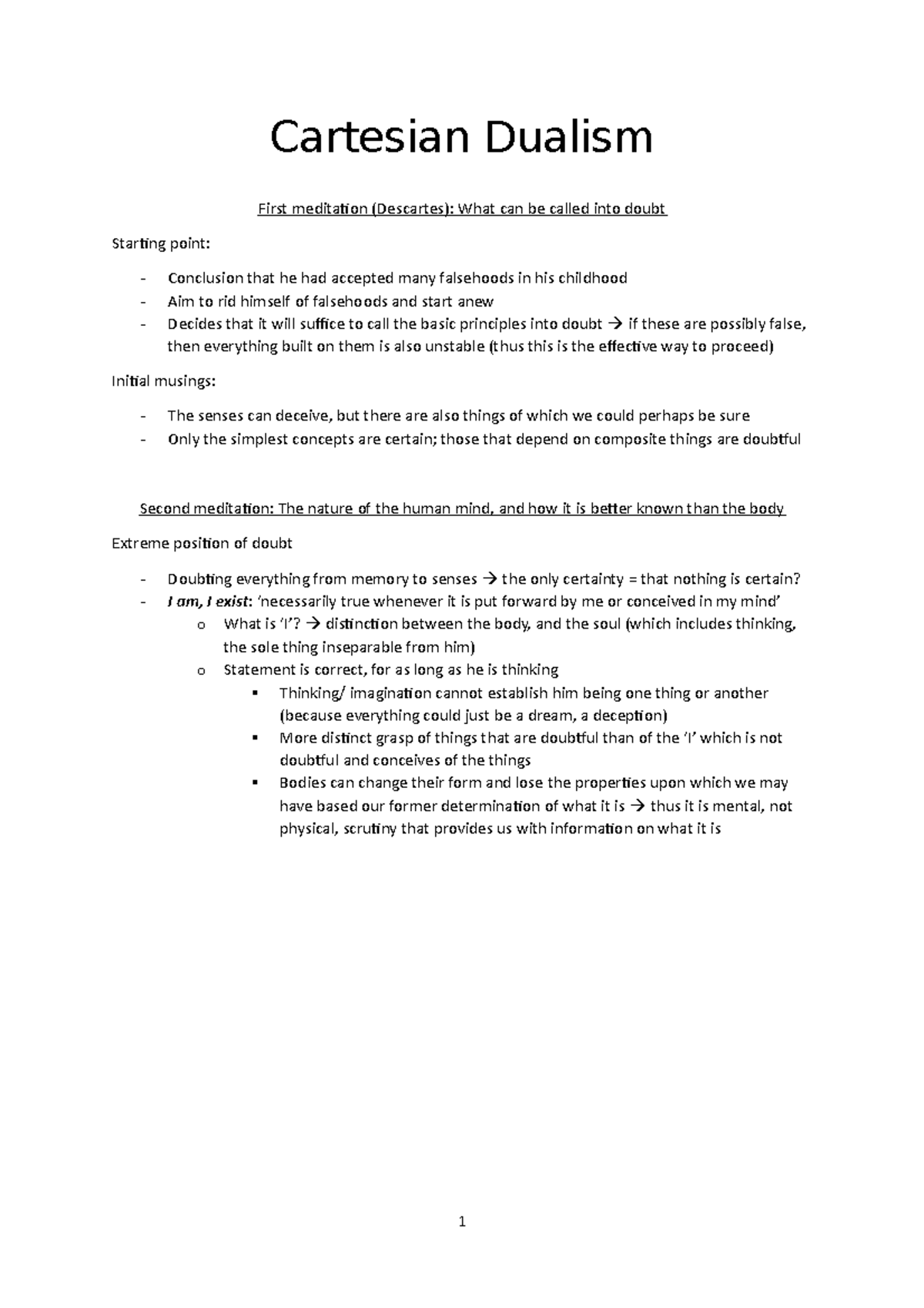 1 - Cartesian Dualism - Philosophy of Religion - Cartesian Dualism ...