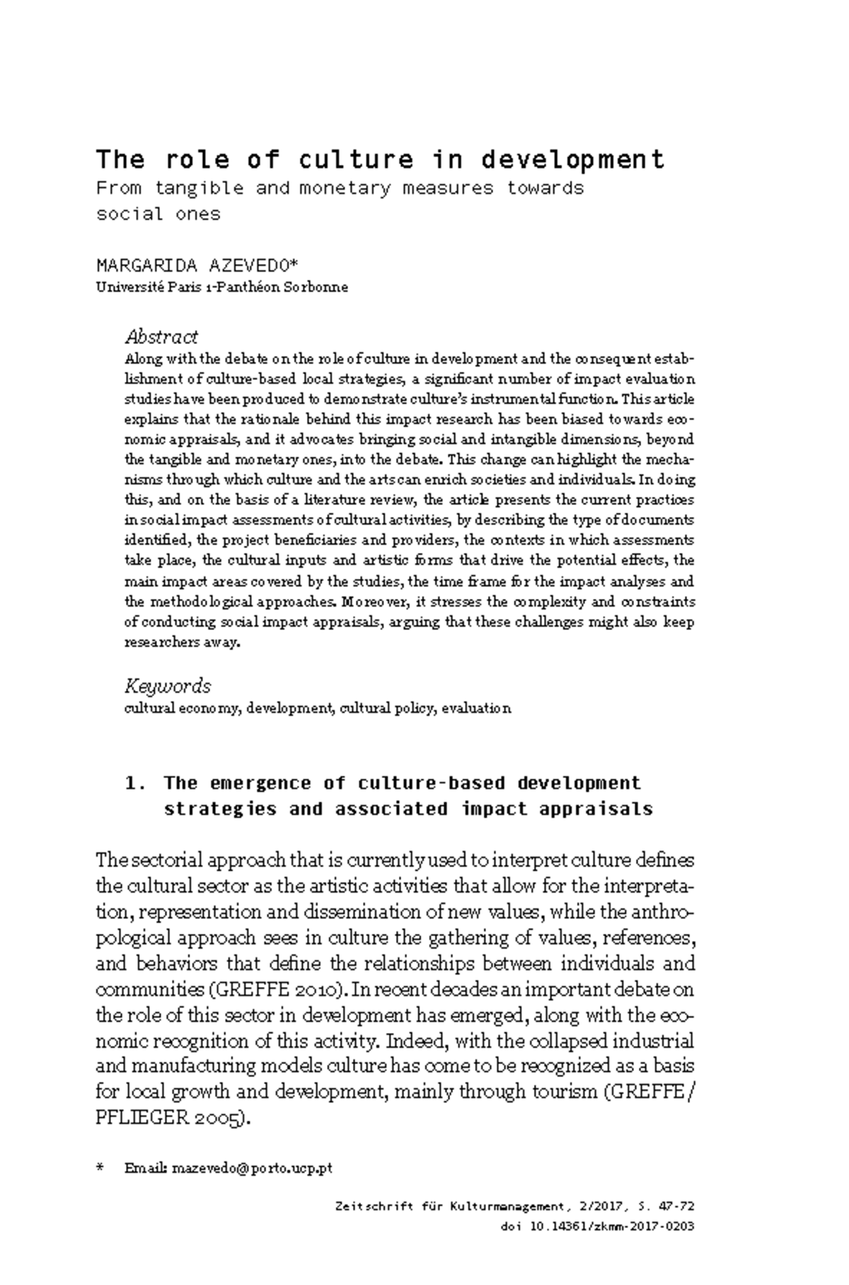 The role of culture in Development - This article explains that the ...