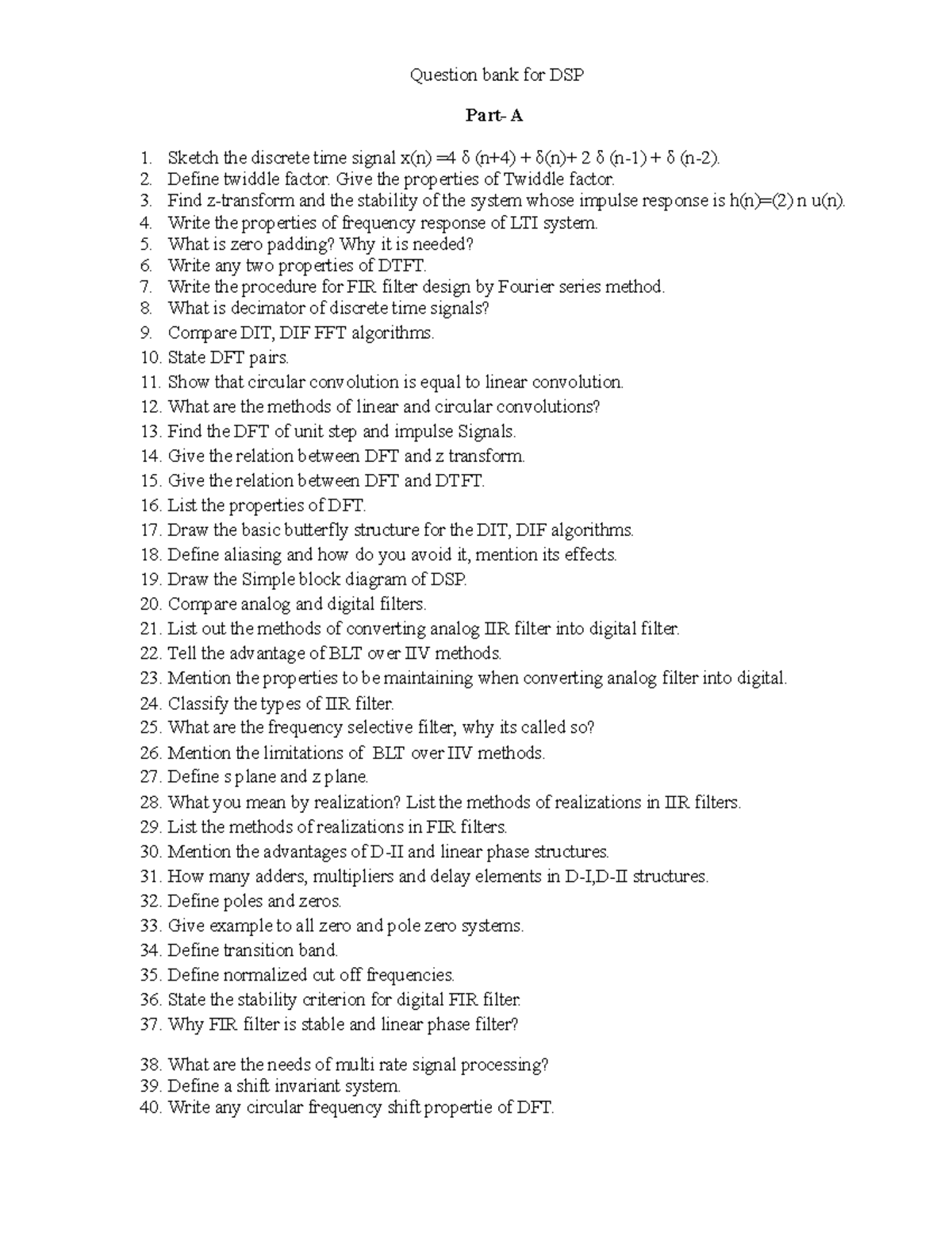 Question Bank DSP - wrwde 24e 24 24 42 42 2424 446ygf 24g 4g 5ge 5 ...