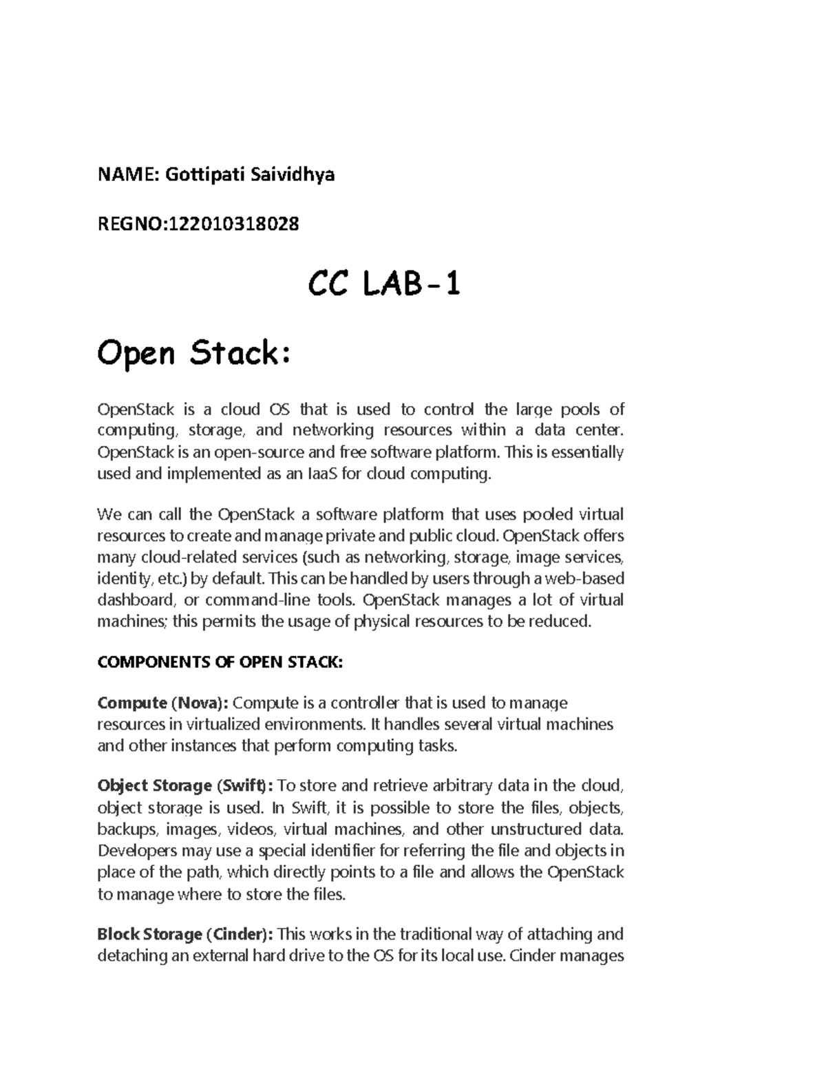 Documentation Related To Open Stack In Pdf File Name Gottipati Saividhya Regno Cc Lab Open