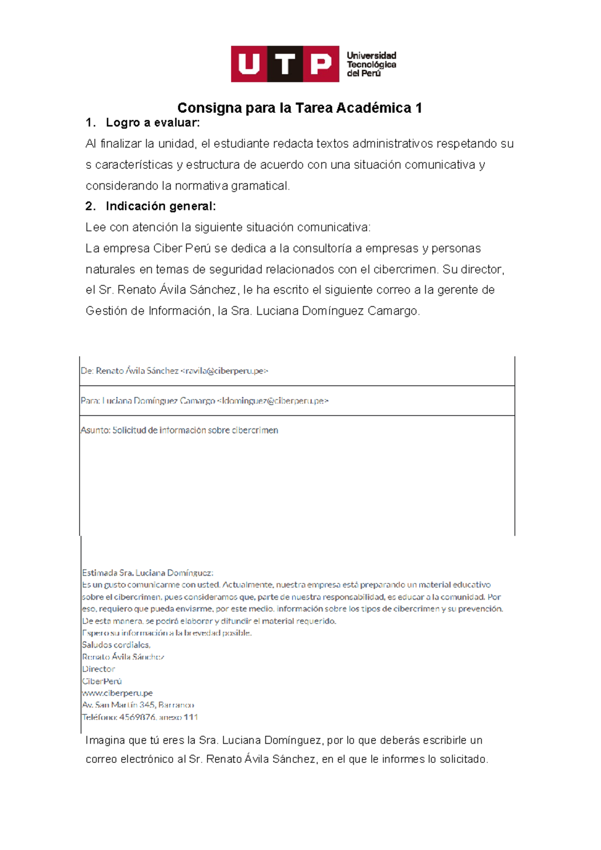 Tarea Académica 1 - espero les sirva de ayuda - Consigna para la Tarea Académica 1 1. Logro a ...