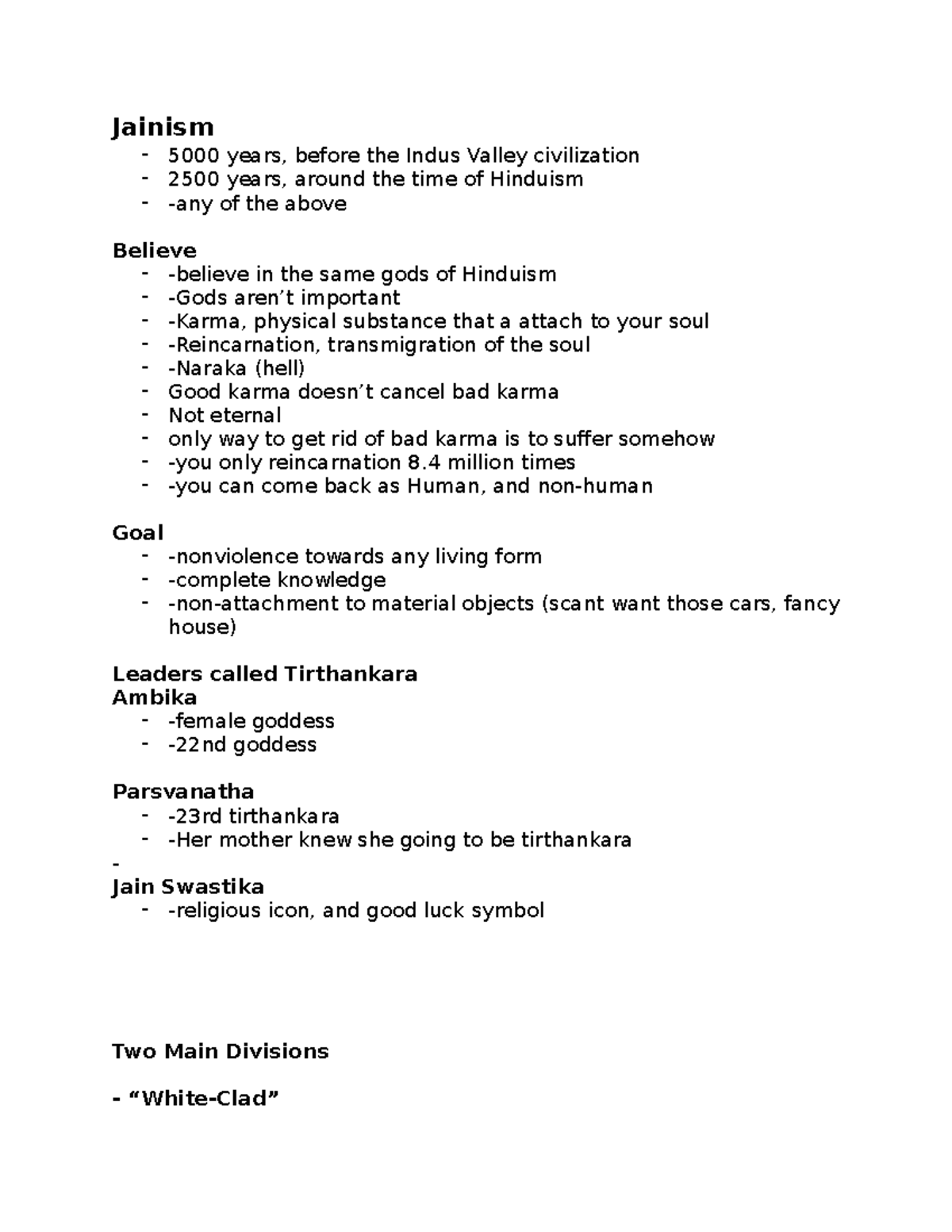 Jainism - Notes from Early Part of the semester - Jainism ⁃ 5000 years ...