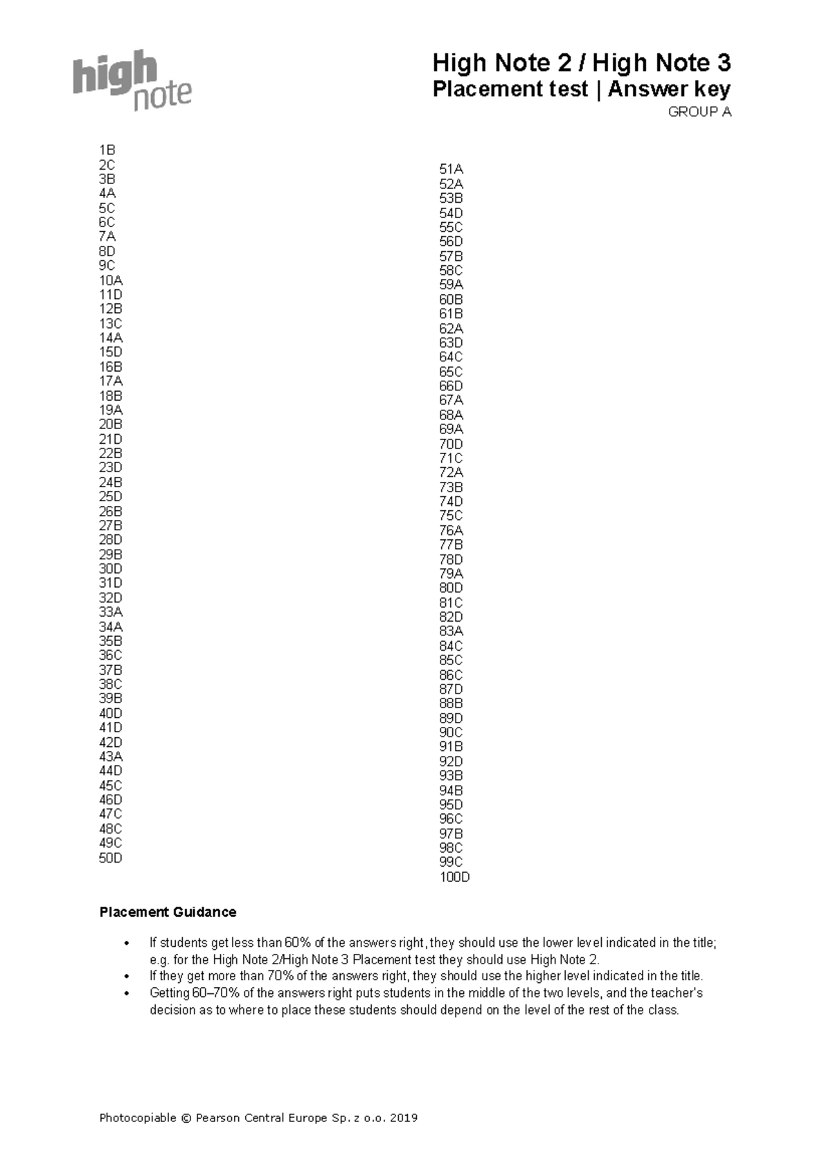 High Note 2 3 AK Placement Test A - High Note 2 / High Note 3 Placement ...