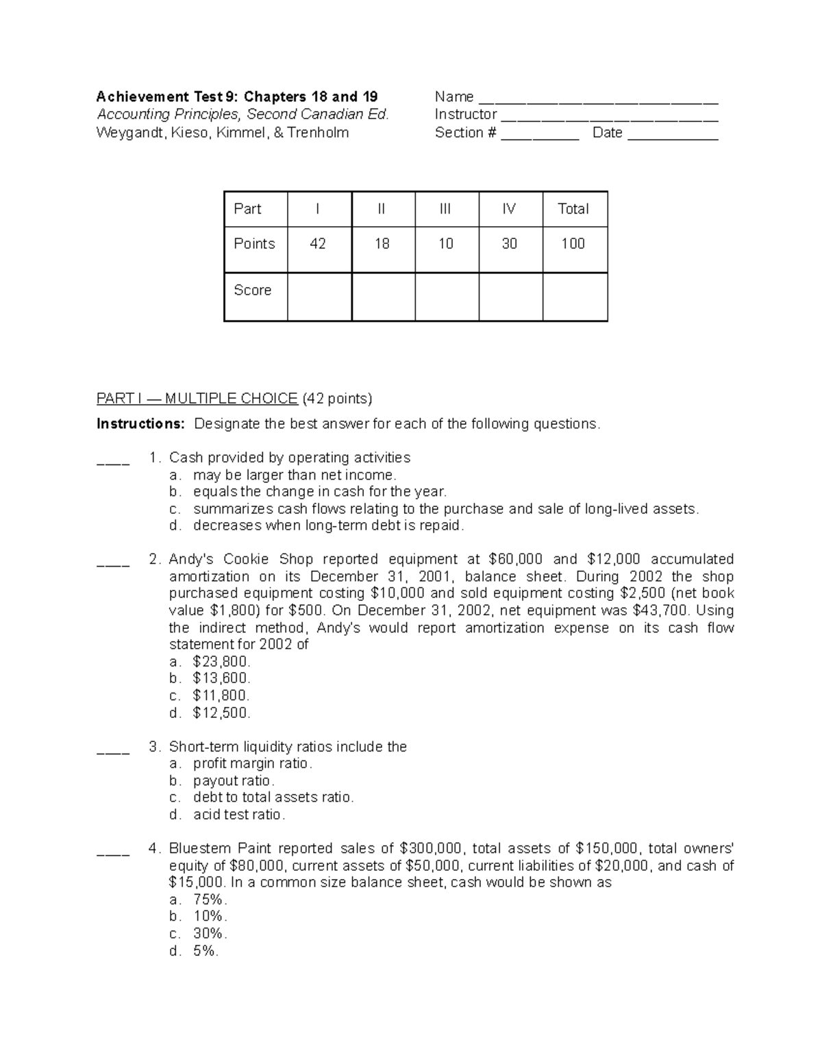 Achieve Test 9 - Accounting test chapter 9 - Achievement Test 9 ...