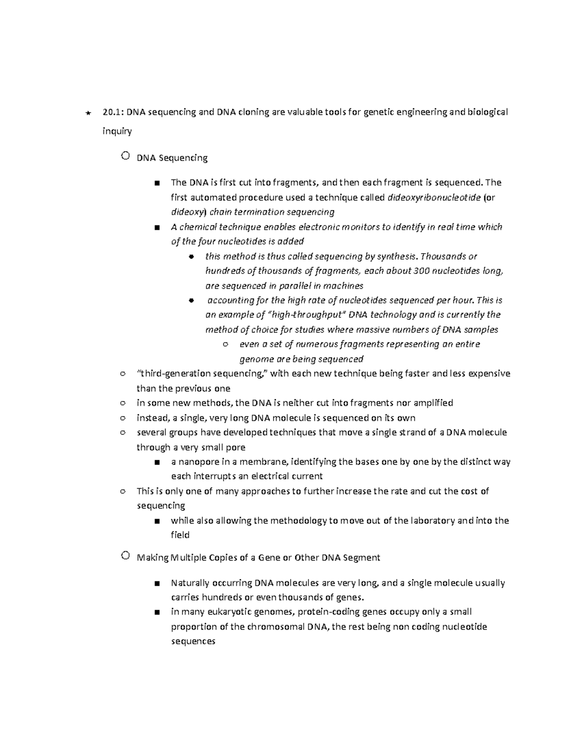 Biology Notes DNA Sequencing - ★ 20: DNA sequencing and DNA cloning are ...