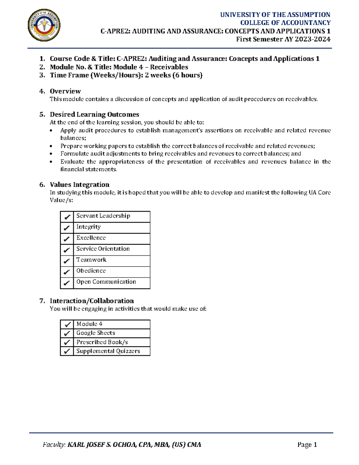 Module 4 - COLLEGE OF ACCOUNTANCY C-APRE2: AUDITING AND ASSURANCE ...