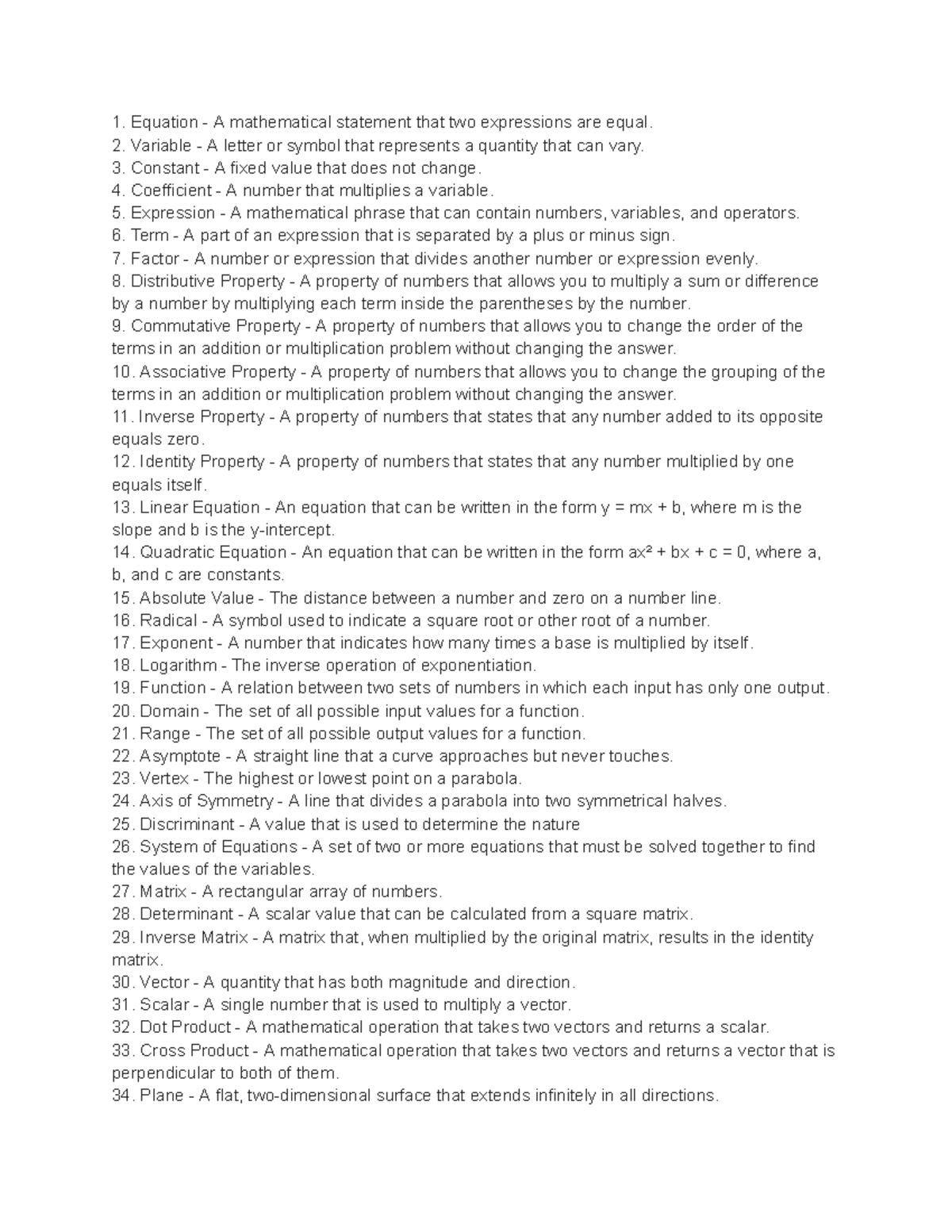 Algebra Notes Equation A Mathematical Statement That Two