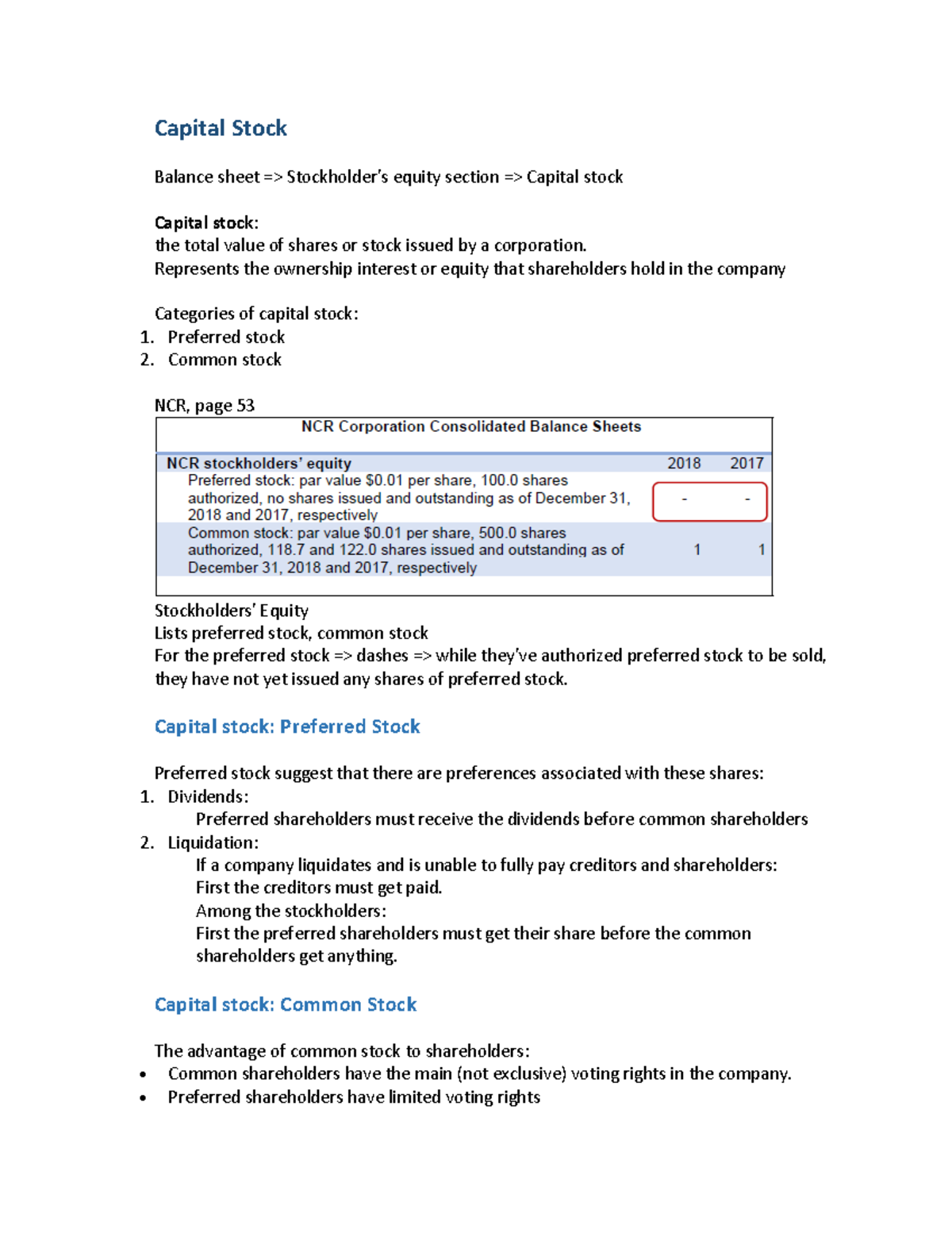 Business Fundamentals for Analytics (MGT8803) - Finance - Capital Stock ...