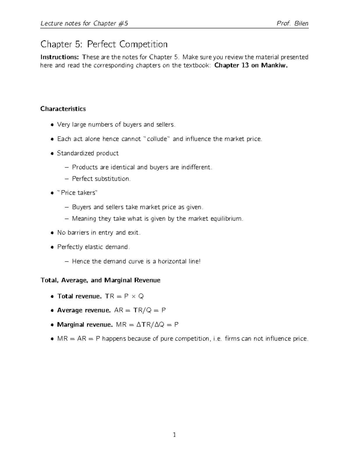 Chapter 5 Notes - assingment - Chapter 5: Perfect Competition ...