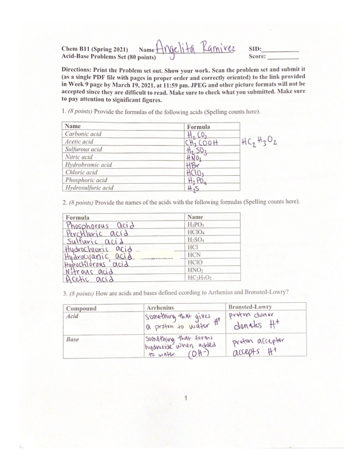 Acid Base Problem Set - Other - CHEM B2A - Studocu