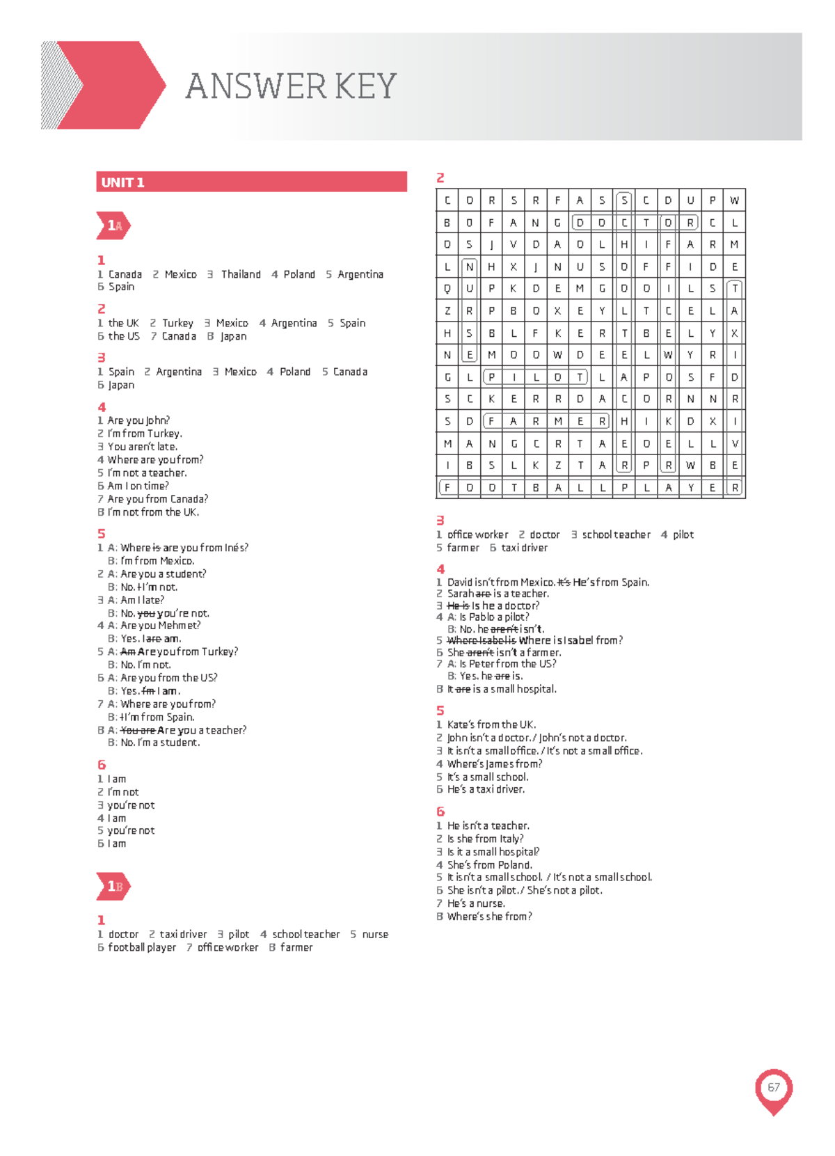A1 Resuelto - ANSWER KEY UNIT 1 1 A 1 1 Canada 2 Mexico 3 Thailand 4 ...