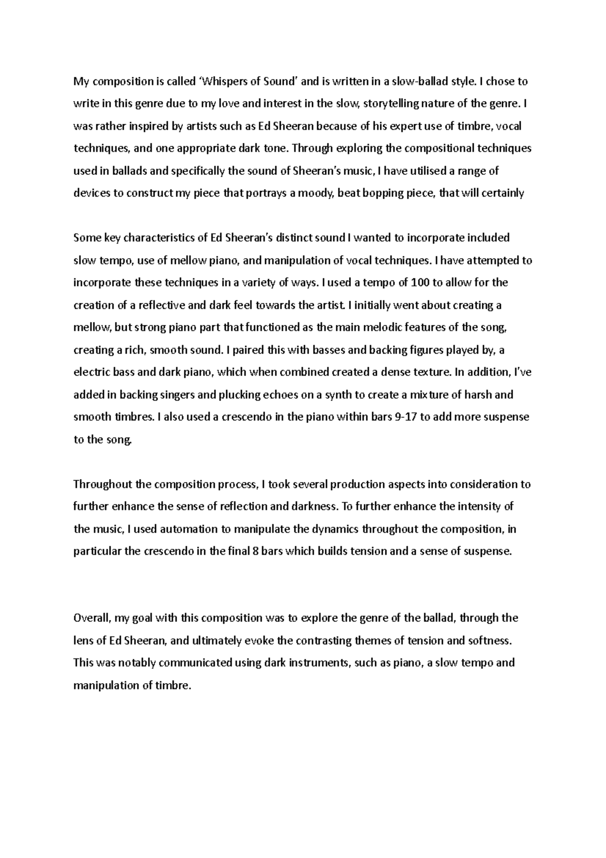 Musical Statement - My composition is called ‘Whispers of Sound’ and is ...