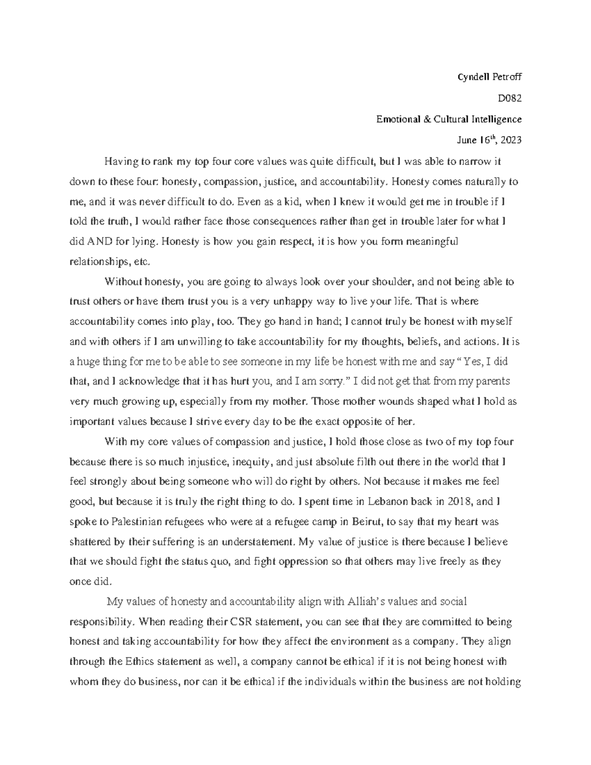 Cultural Intellgence Assignment - Cyndell Petroff D Emotional ...