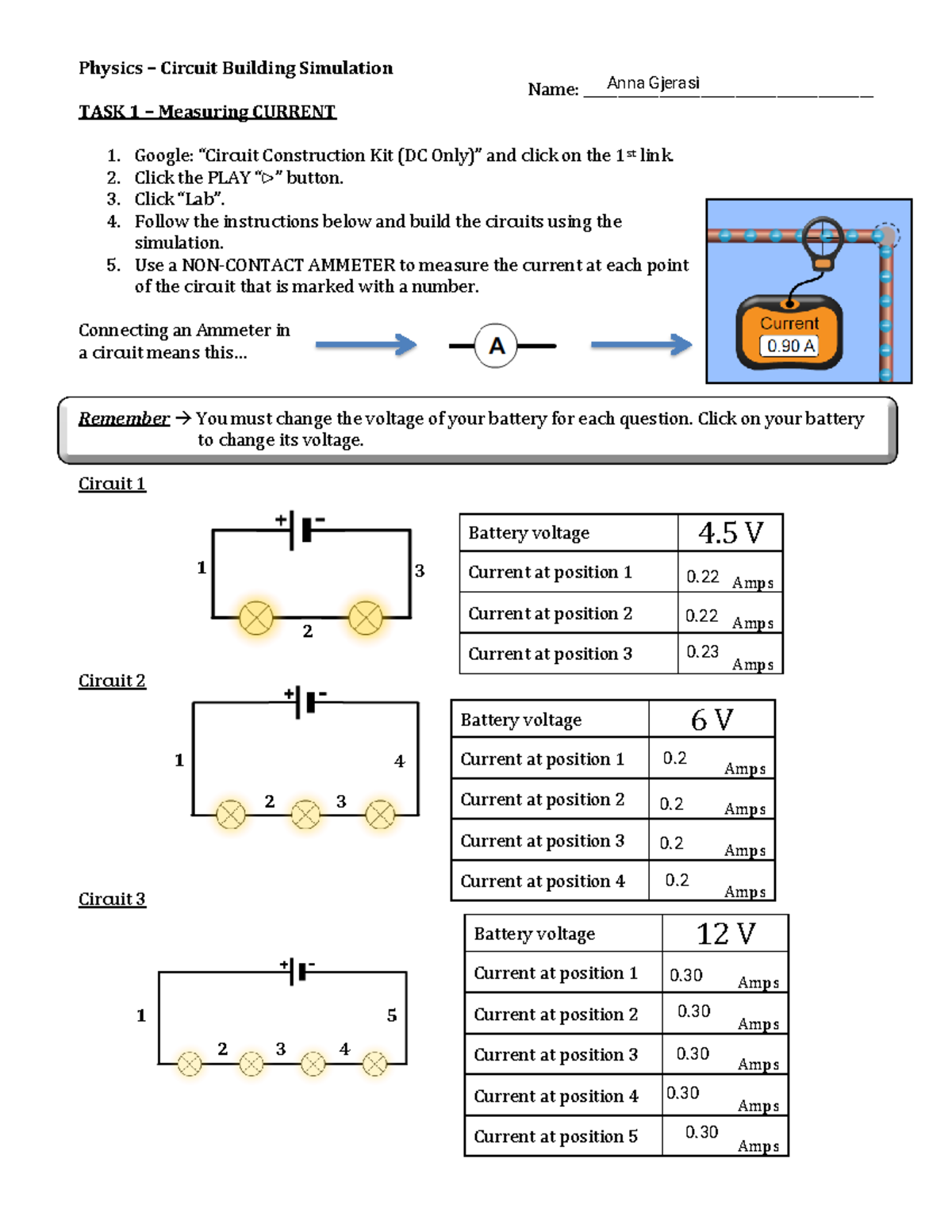 Lab For Scince clas - Physics – Circuit Building Simulation Name: - Studocu