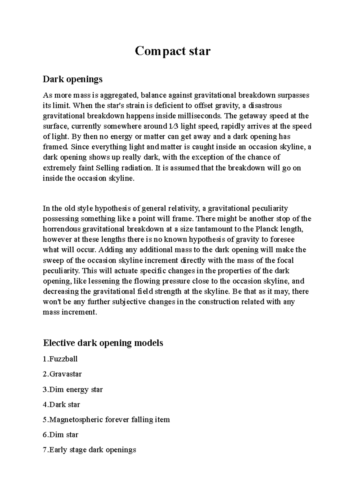 Compact sta1 - Ifah - Compact star Dark openings As more mass is ...