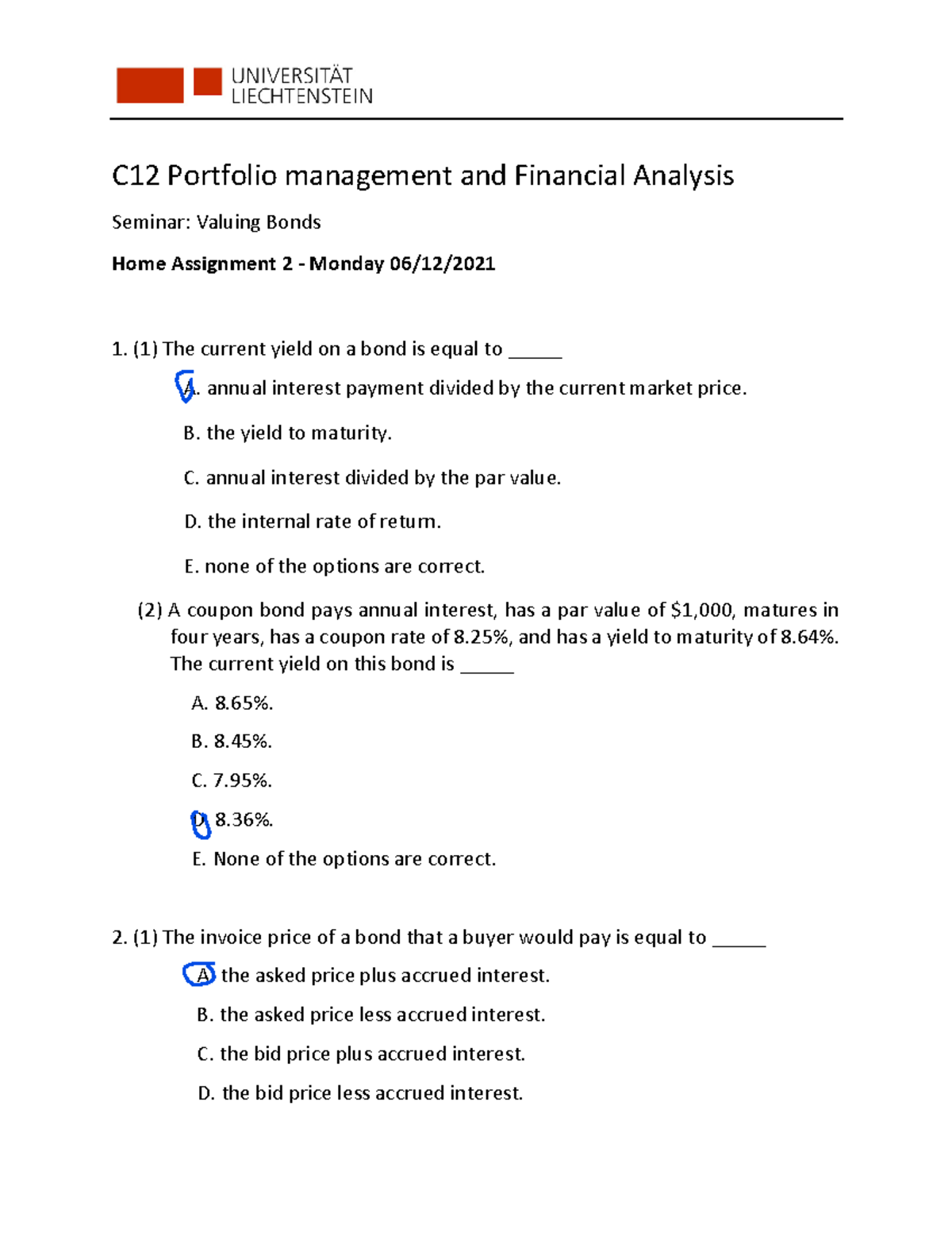 Assignment Valuing Bonds TIan Luan - C12 Portfolio management and Financial Analysis Seminar ...