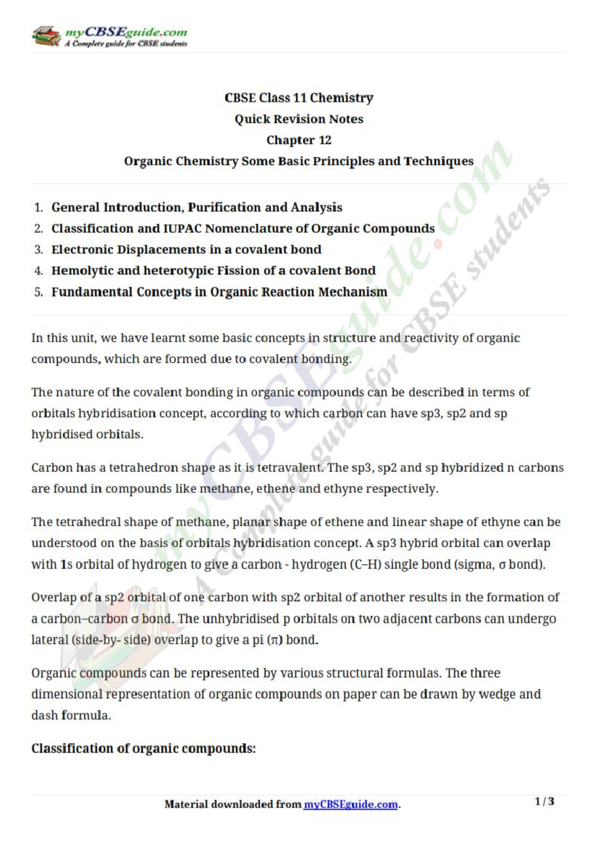 11 chemistry notes ch12 Organic Chemistry - myCBSEguide A Complete ...