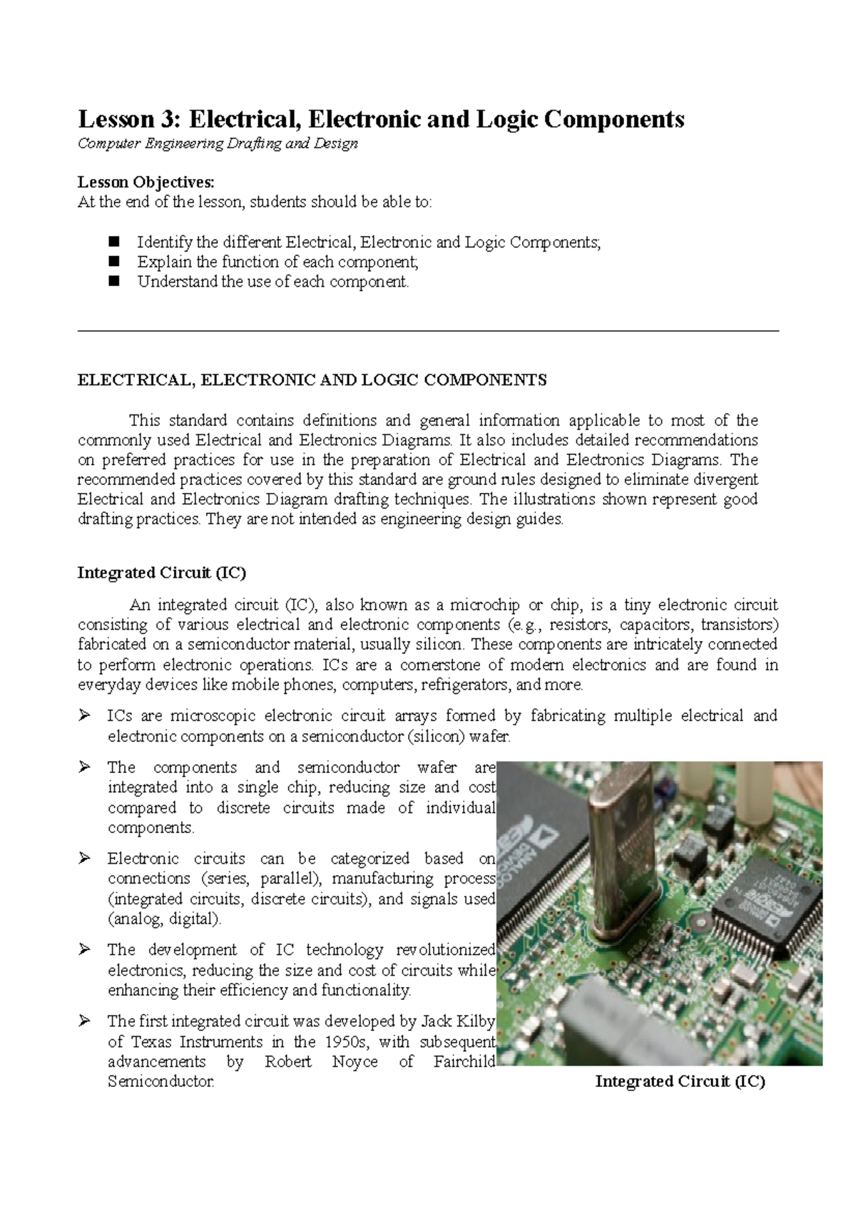 Lesson 3 Electrical, Electronic and Logic Components - Lesson 3 ...