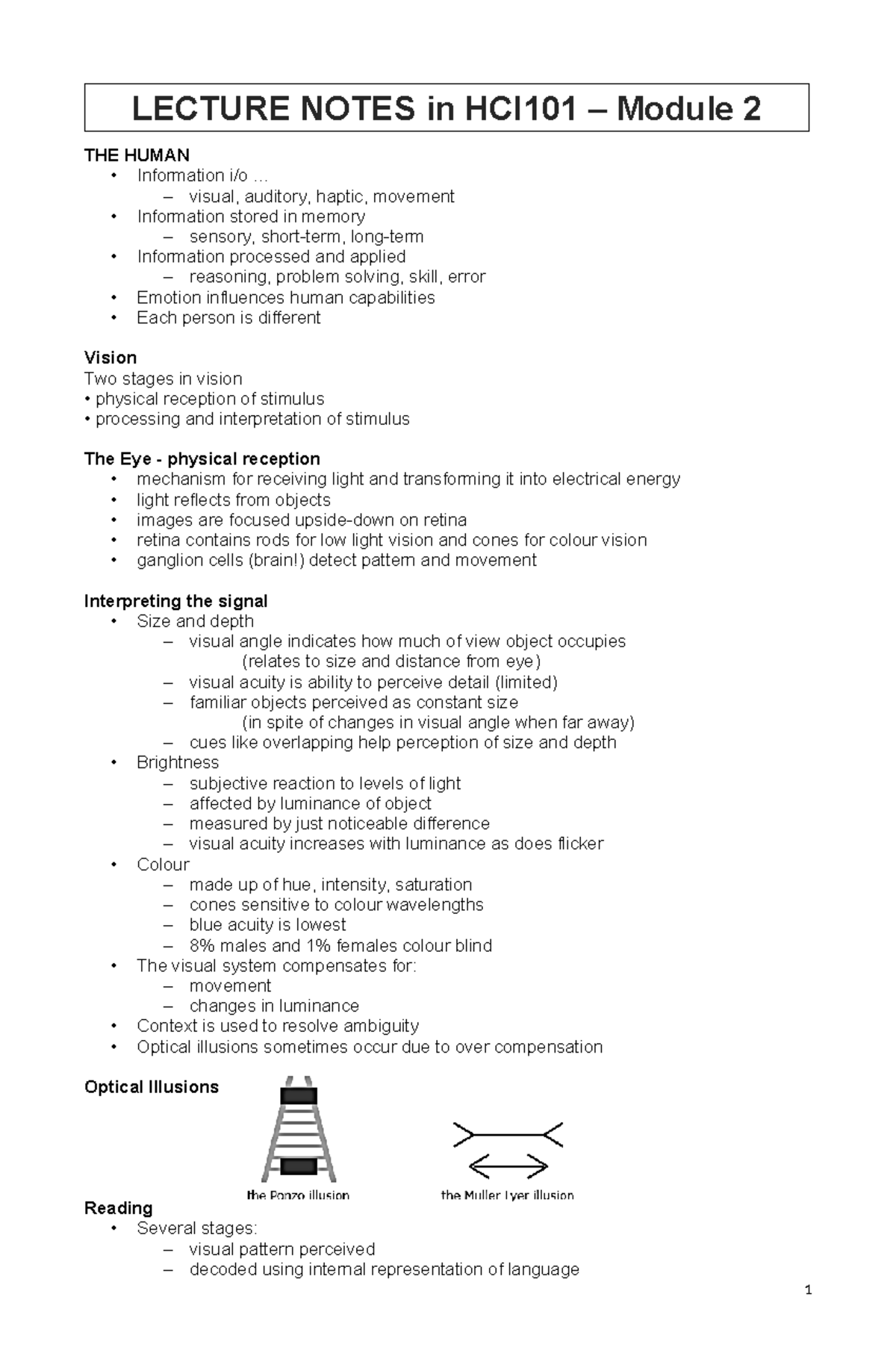 HCI -module 2 Lecture notes - THE HUMAN • Information i/o ... – visual ...
