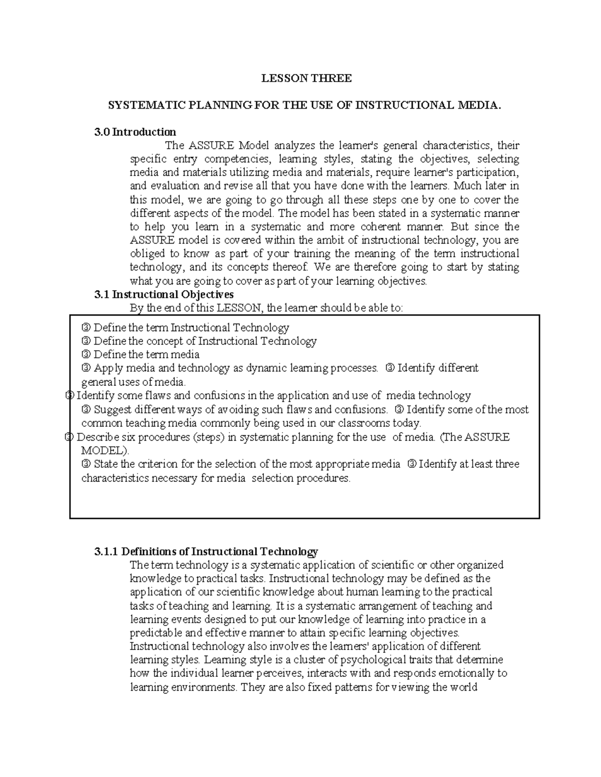 Lesson Three - NOTES - LESSON THREE SYSTEMATIC PLANNING FOR THE USE OF ...
