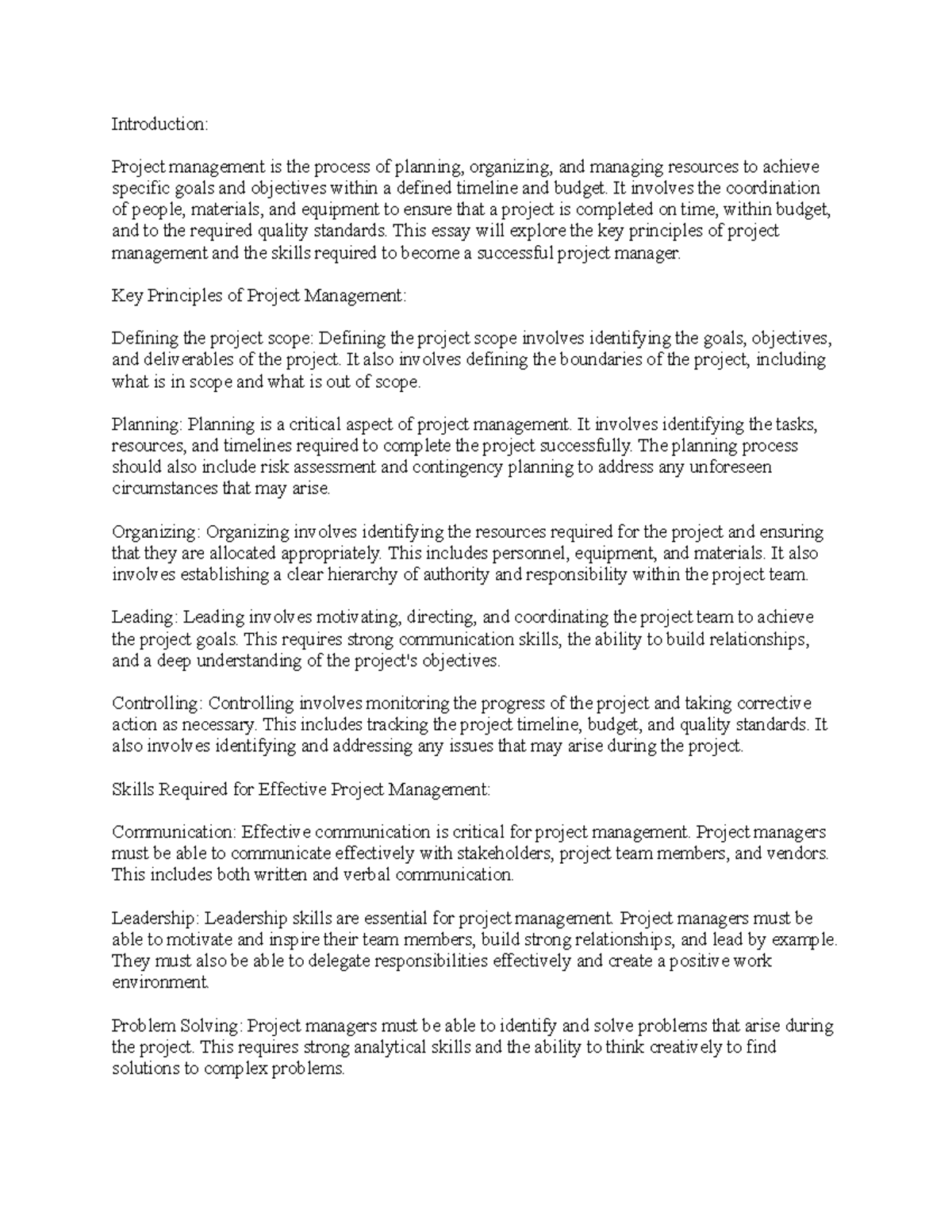 Project Management Assignment 3 - Introduction: Project management is ...