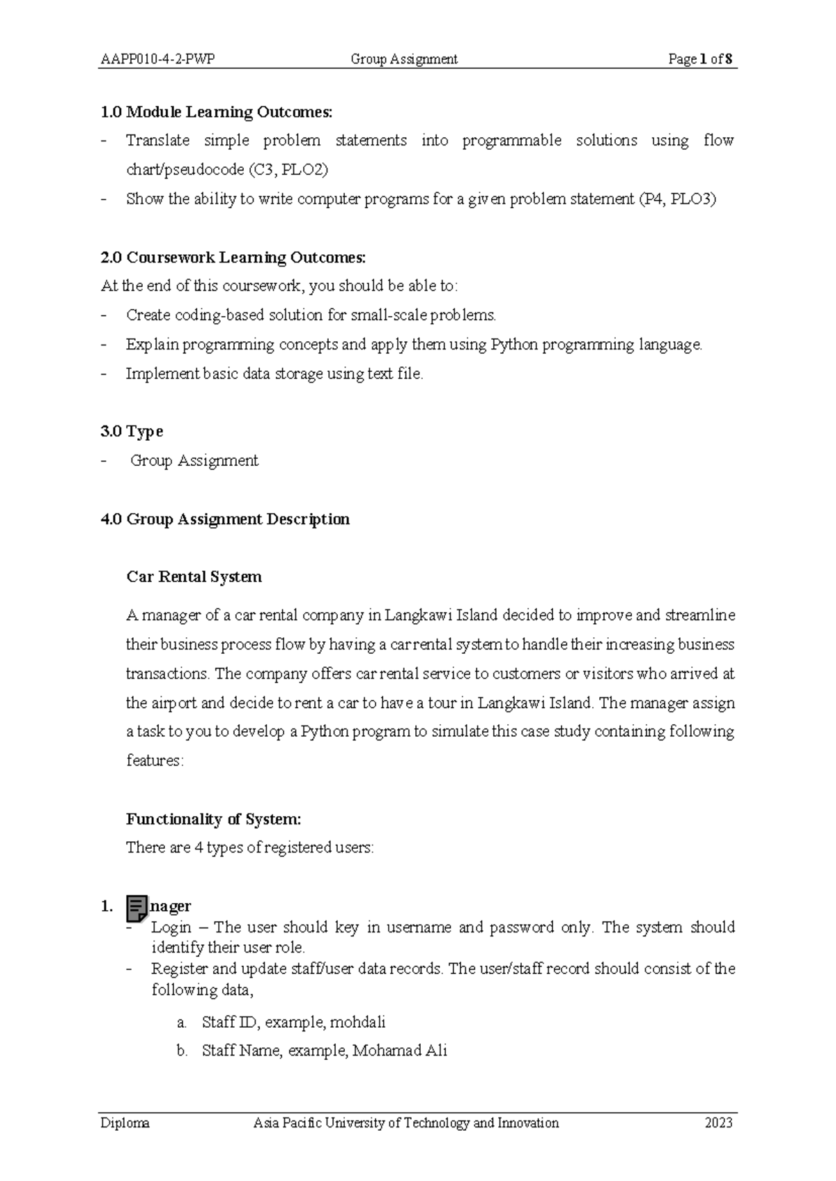 PWP Assignment Questions 022024 WKT - 1 Module Learning Outcomes: Translate simple problem - Studocu