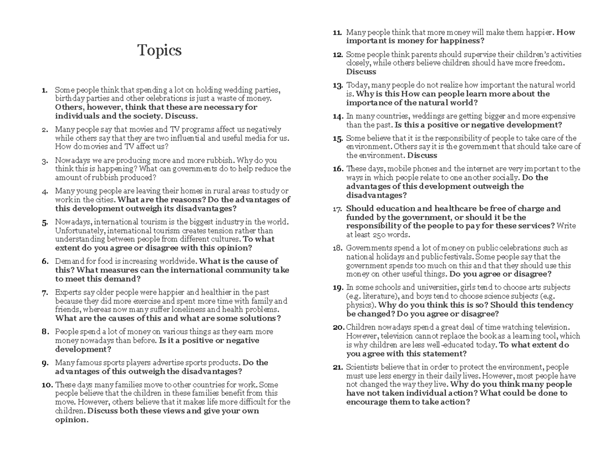 TASK 2 Topics - CLASS NOTES AND ASSIGNMENT FORMS FOR ACADEMIC PURPOSE ...