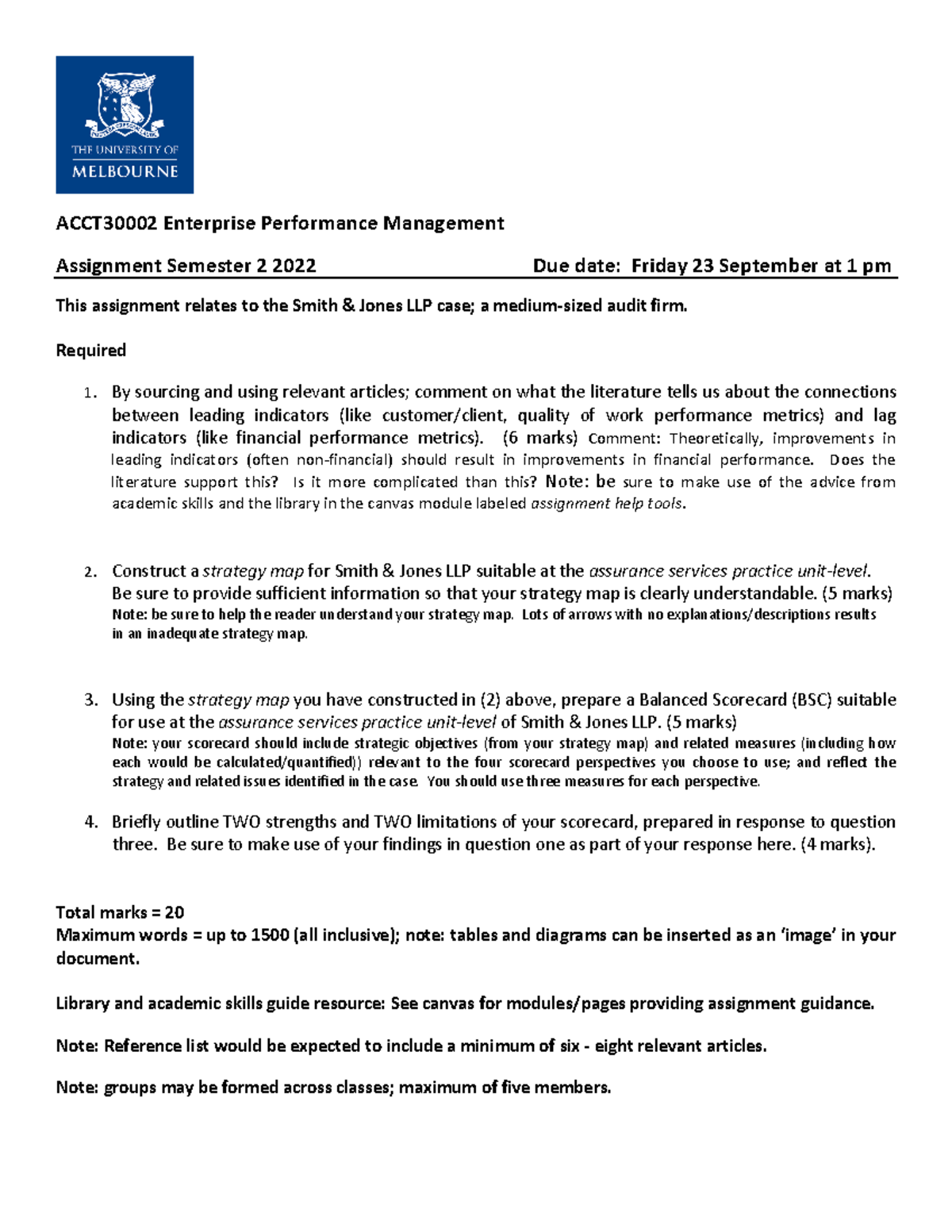 EPM semester 2 2022 assignment requirements - ACCT30002 Enterprise Performance Management ...