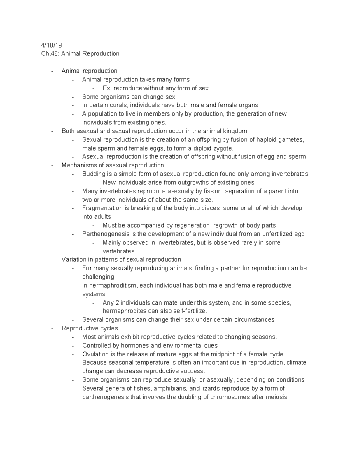 Class Notes- Exam 4 - Professor Jason Wiles - 4/10/ Ch: Animal ...