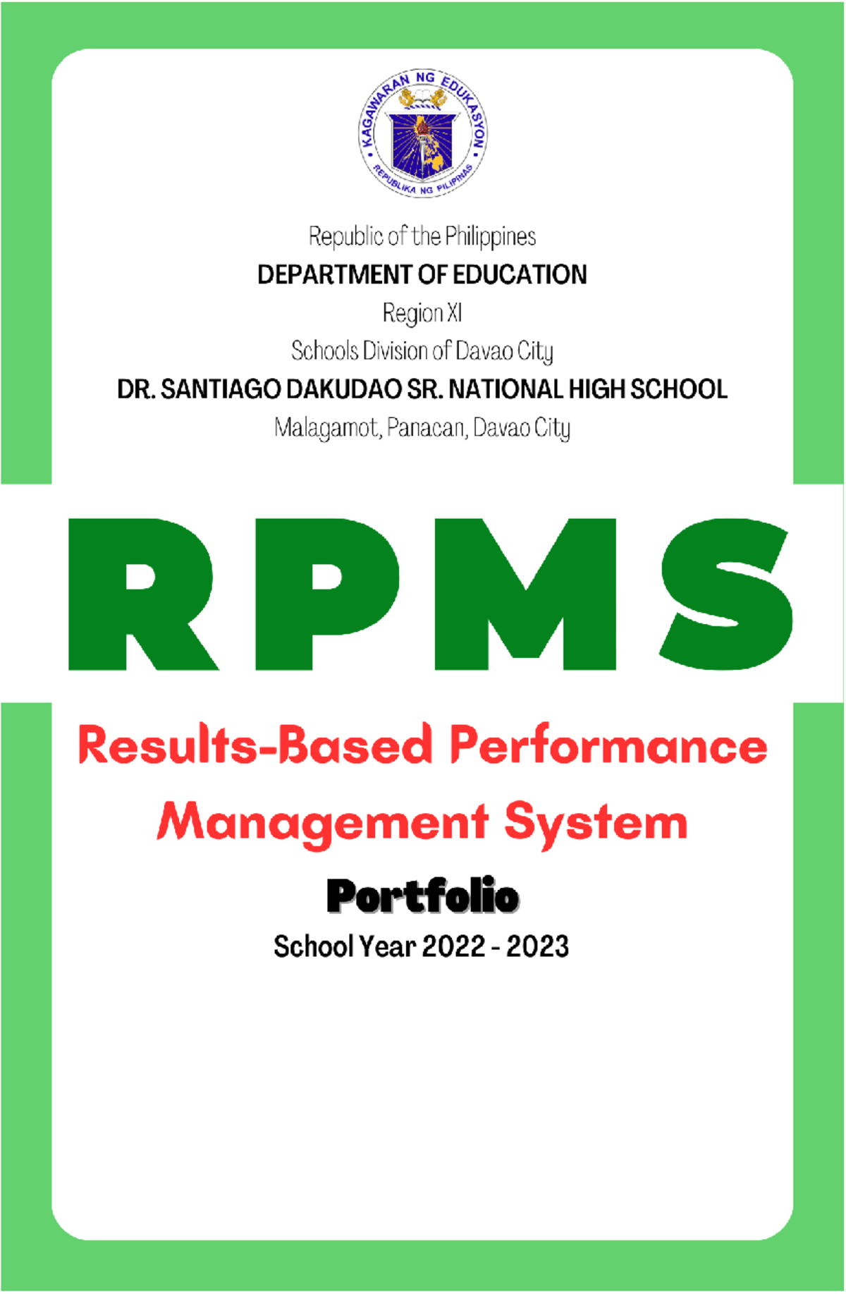 RPMS Cover and Separator 2023 For Teachers only - Health & Nutrition ...