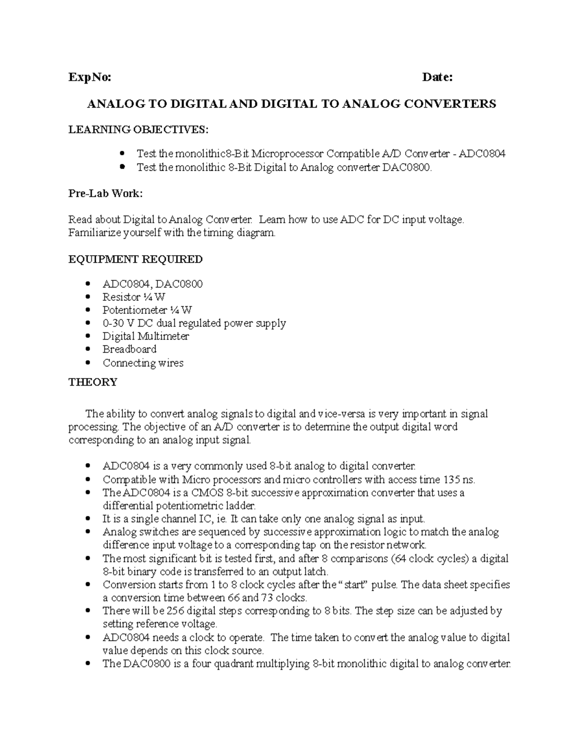 3. ADC DAC-1 - Lecture notes 3652 - ExpNo: Date: ANALOG TO DIGITAL AND ...