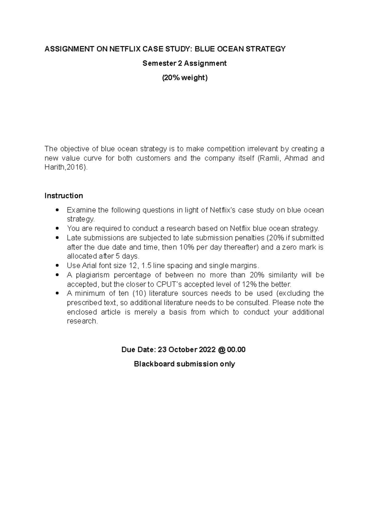 Assignment BLUE Ocean - ASSIGNMENT ON NETFLIX CASE STUDY: BLUE OCEAN STRATEGY Semester 2 ...