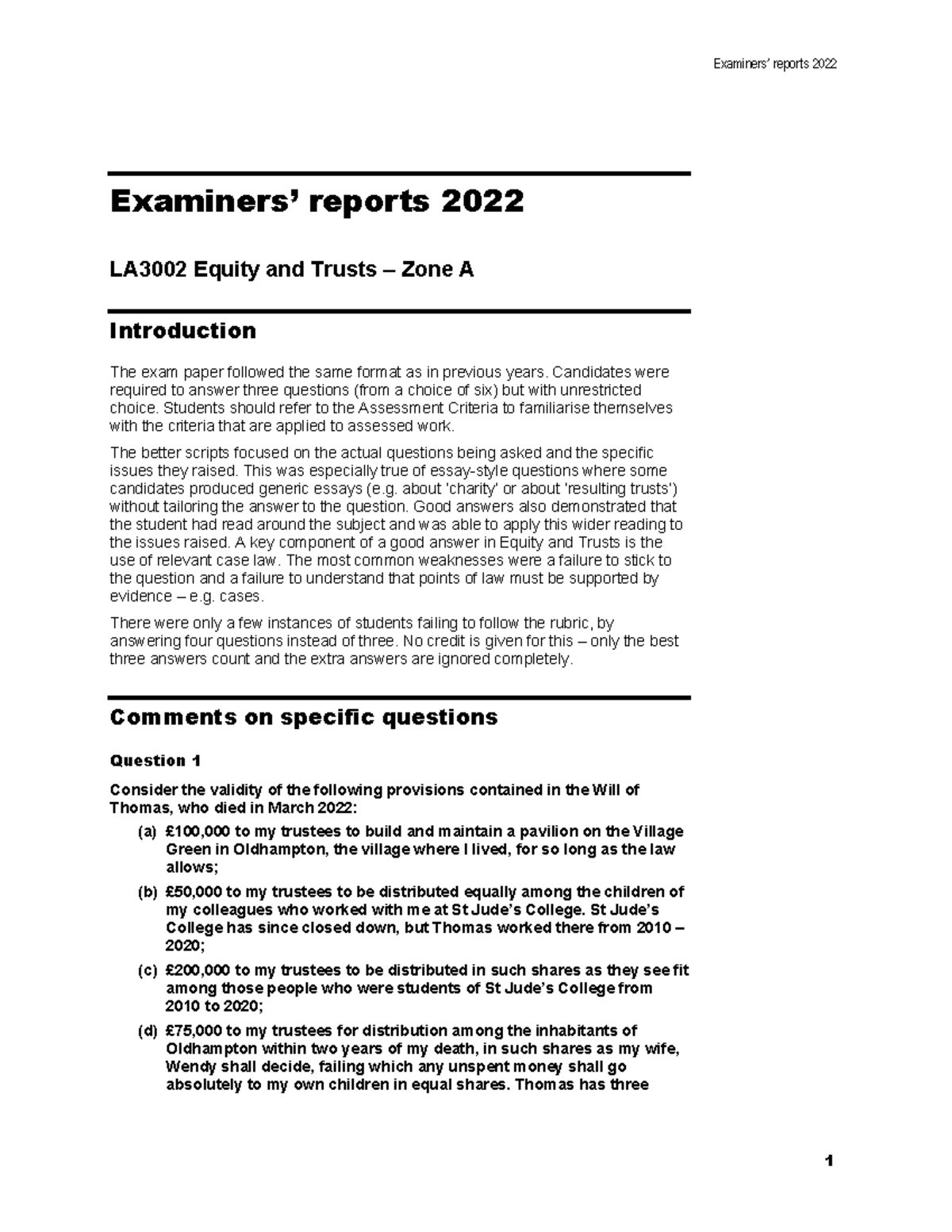 Trusts report 2022 A - The exam paper followed the same format as in ...