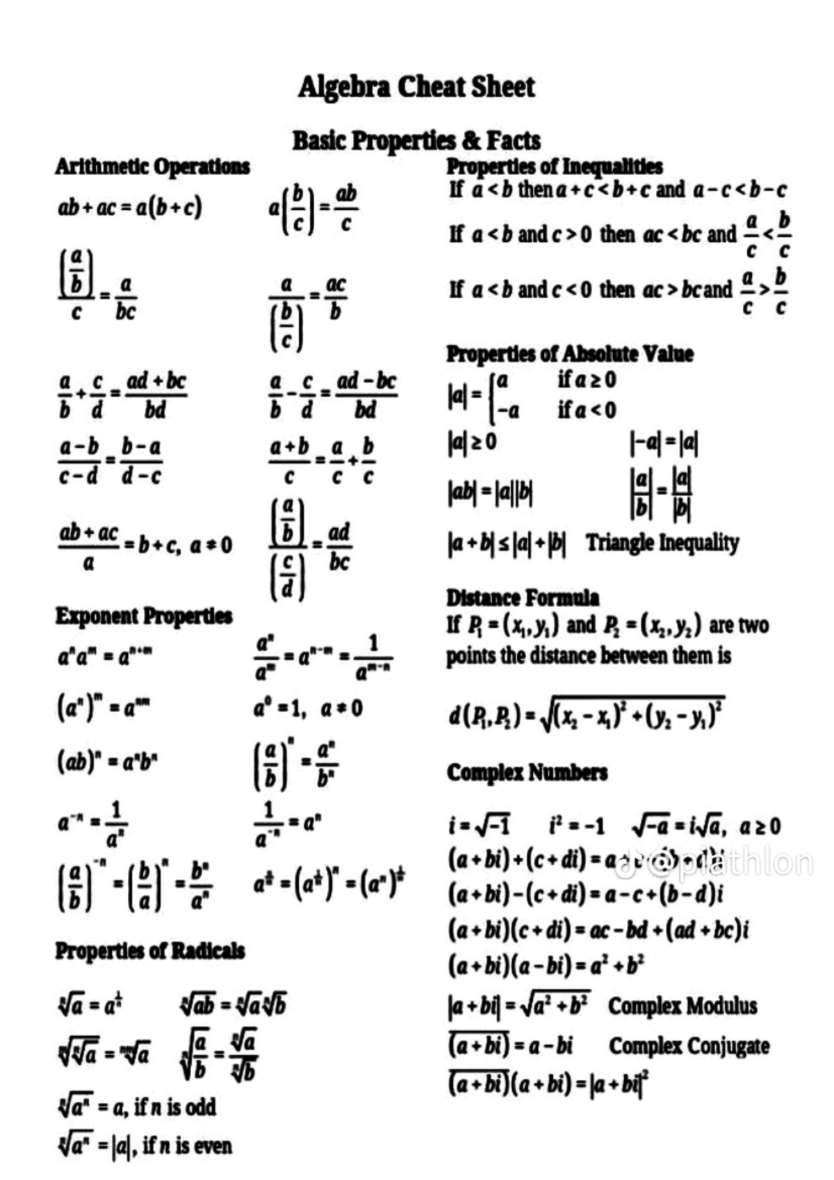 Calculus 1 - Notes - Algebra Cheat Sheet Basic Properties Facts ...