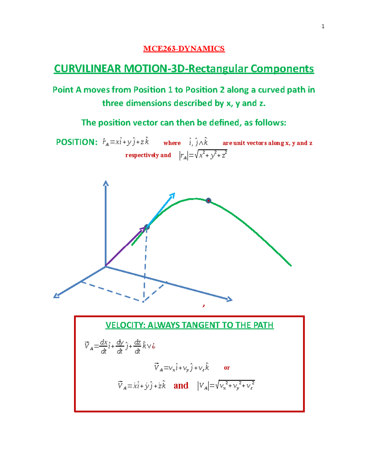 Class Notes - 4 - Curvilinear Motion - MCE263 - MCE263-DYNAMICS ...