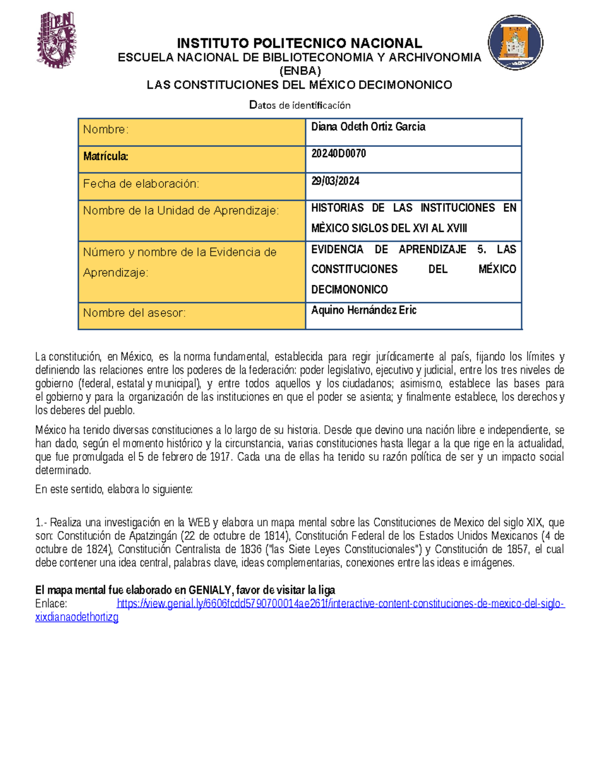 Historia Instituciones EA5 Diana Odeth Ortiz Garcia - INSTITUTO POLITECNICO NACIONAL ESCUELA ...