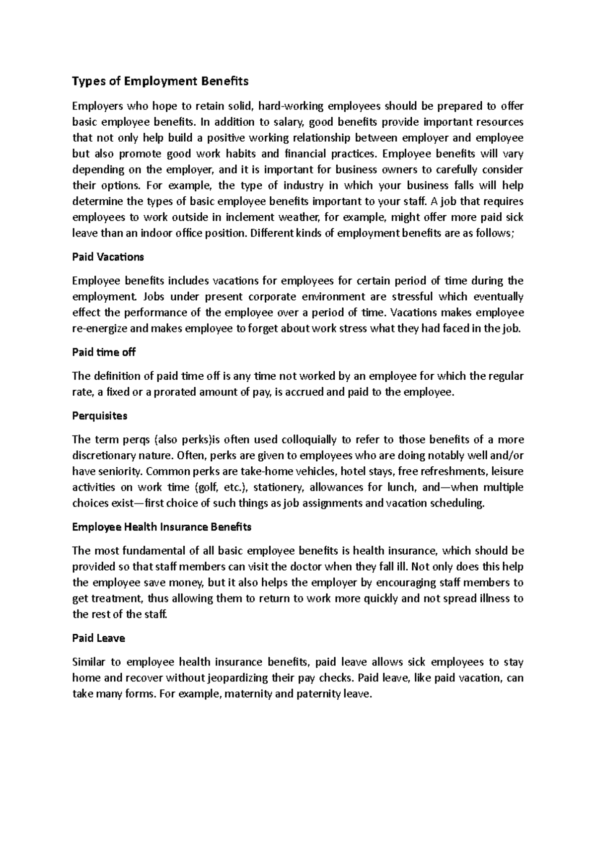 Types of Employment Benefits - Types of Employment Benefits Employers ...