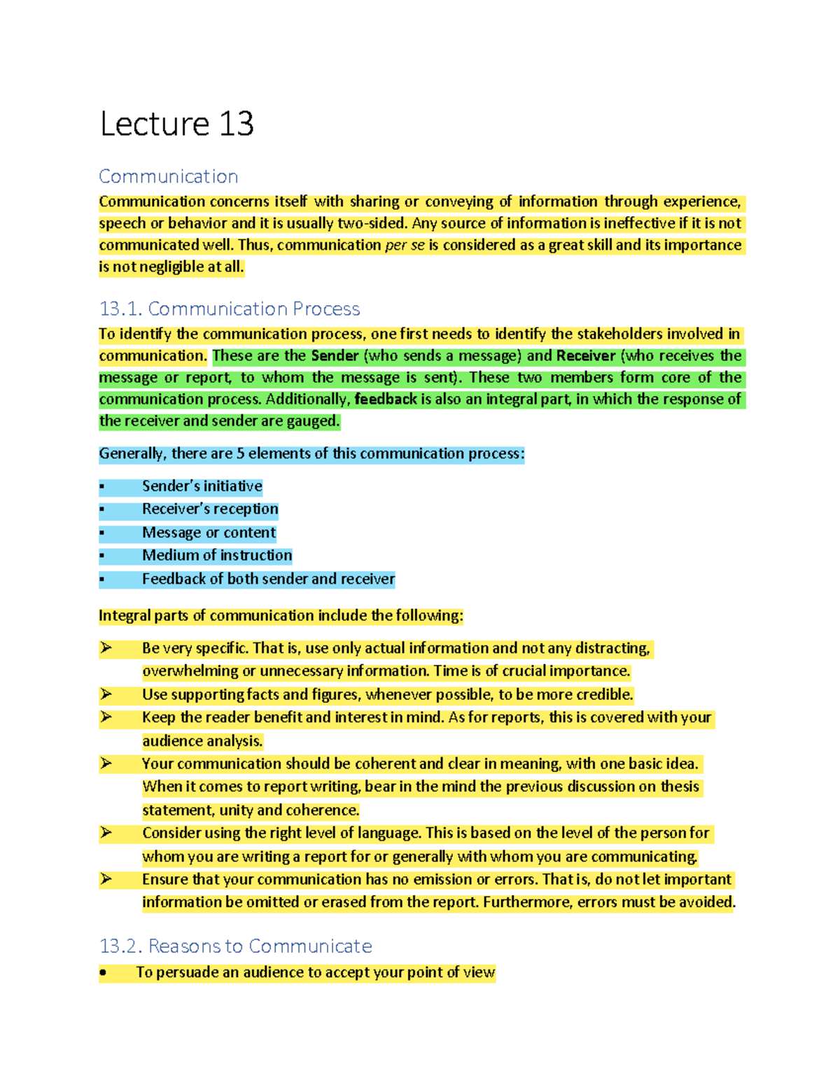 HUM102 Handouts Lecture 13 - Lecture 13 Communication Communication ...