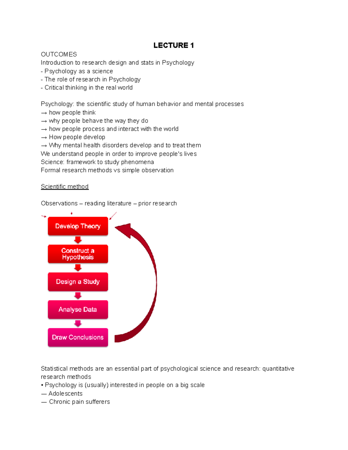 Lecture stat notes - LECTURE 1 OUTCOMES Introduction to research design ...