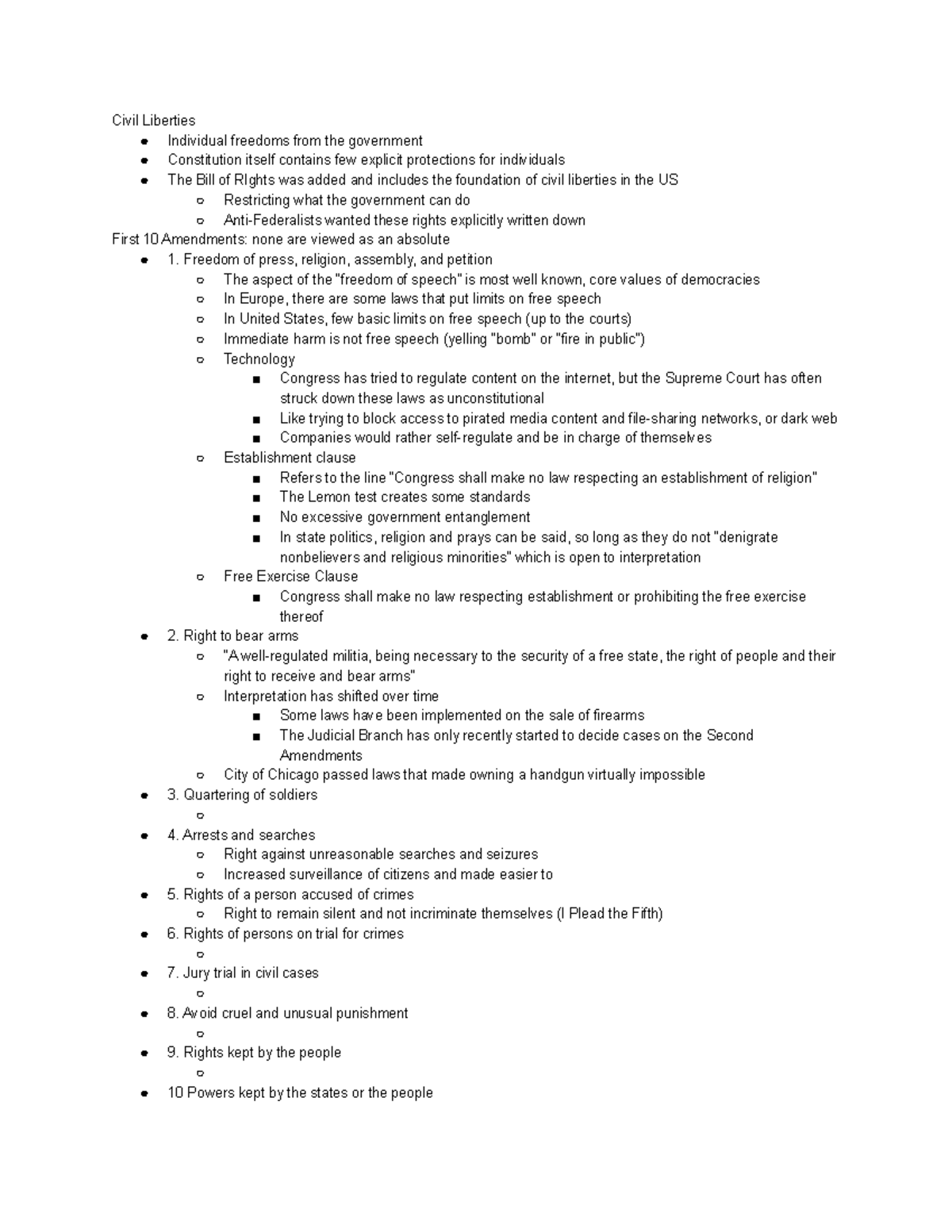 POLS 1101 Chapter 3 Notes - Civil Liberties Individual freedoms from ...